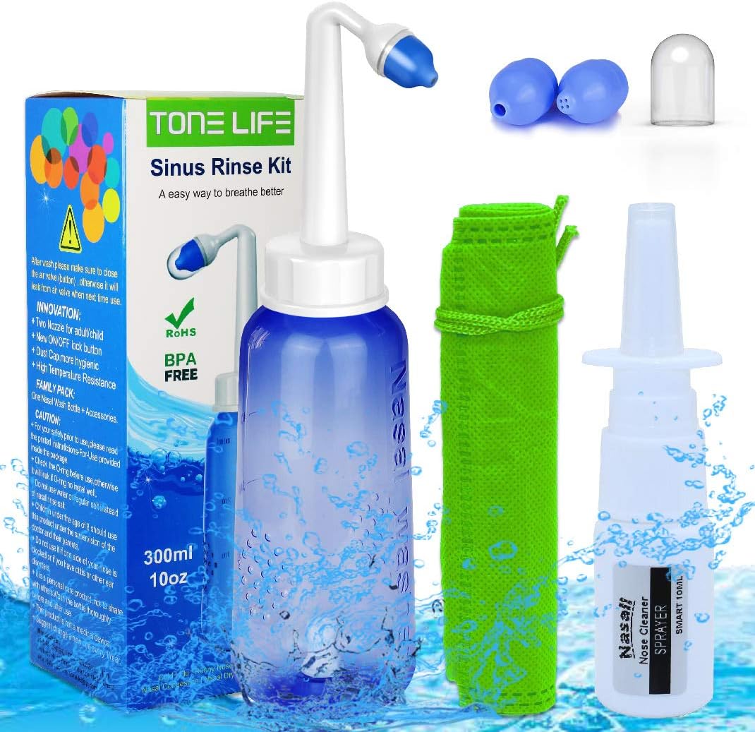 Amazon.com: TONELIFE Sinus Rinse Kit 10oz+Moisturizing Nasal Pump ...