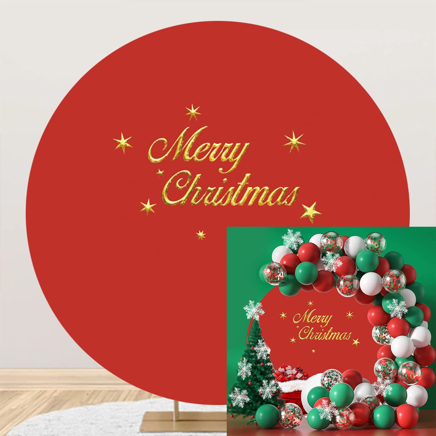 Amazon.com : Christmas Round Backdrop Cover for Photography 7.2ft Merry ...