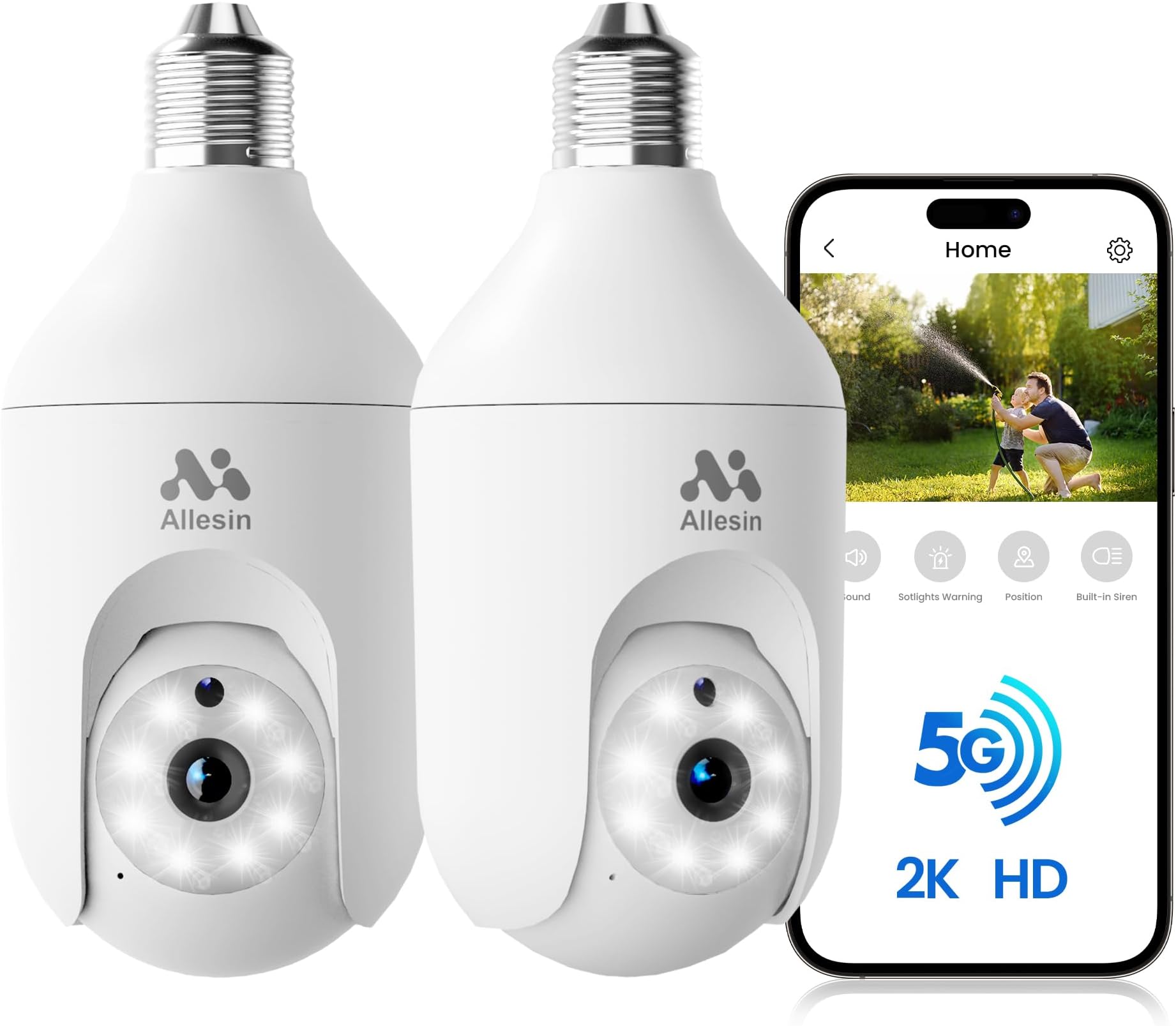 Amazon.com : Allesin 2PCS 4MP Light Bulb Security Camera 5G&2.4GHz WiFi ...