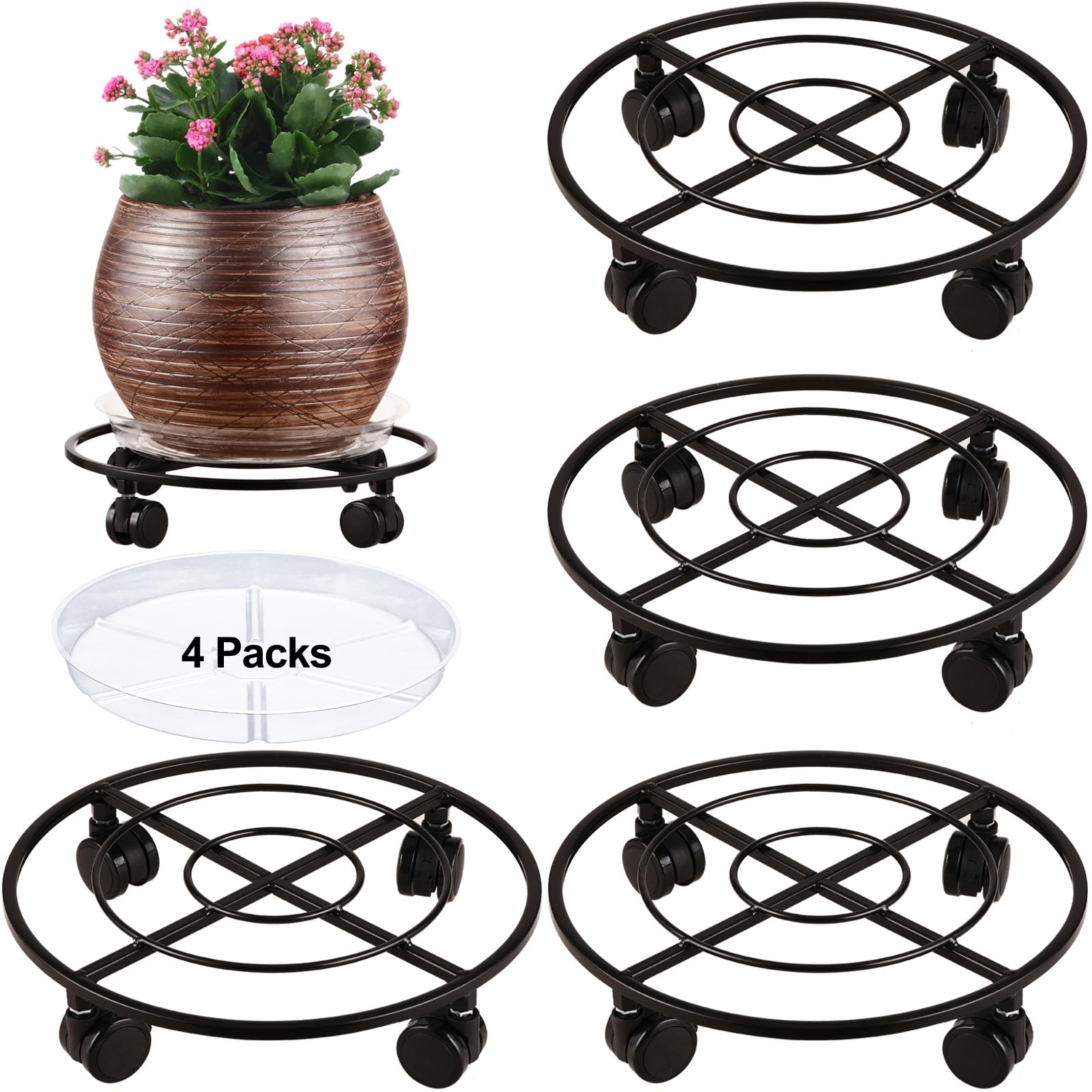 Amazon.com: 4 Packs Large Metal Plant Caddy 12" Heavy-Duty Plant Dolly ...