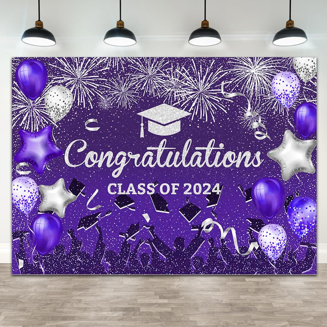 Amazon.com : 7x5ft Graduation Backdrop Congratulations Graduates Purple ...