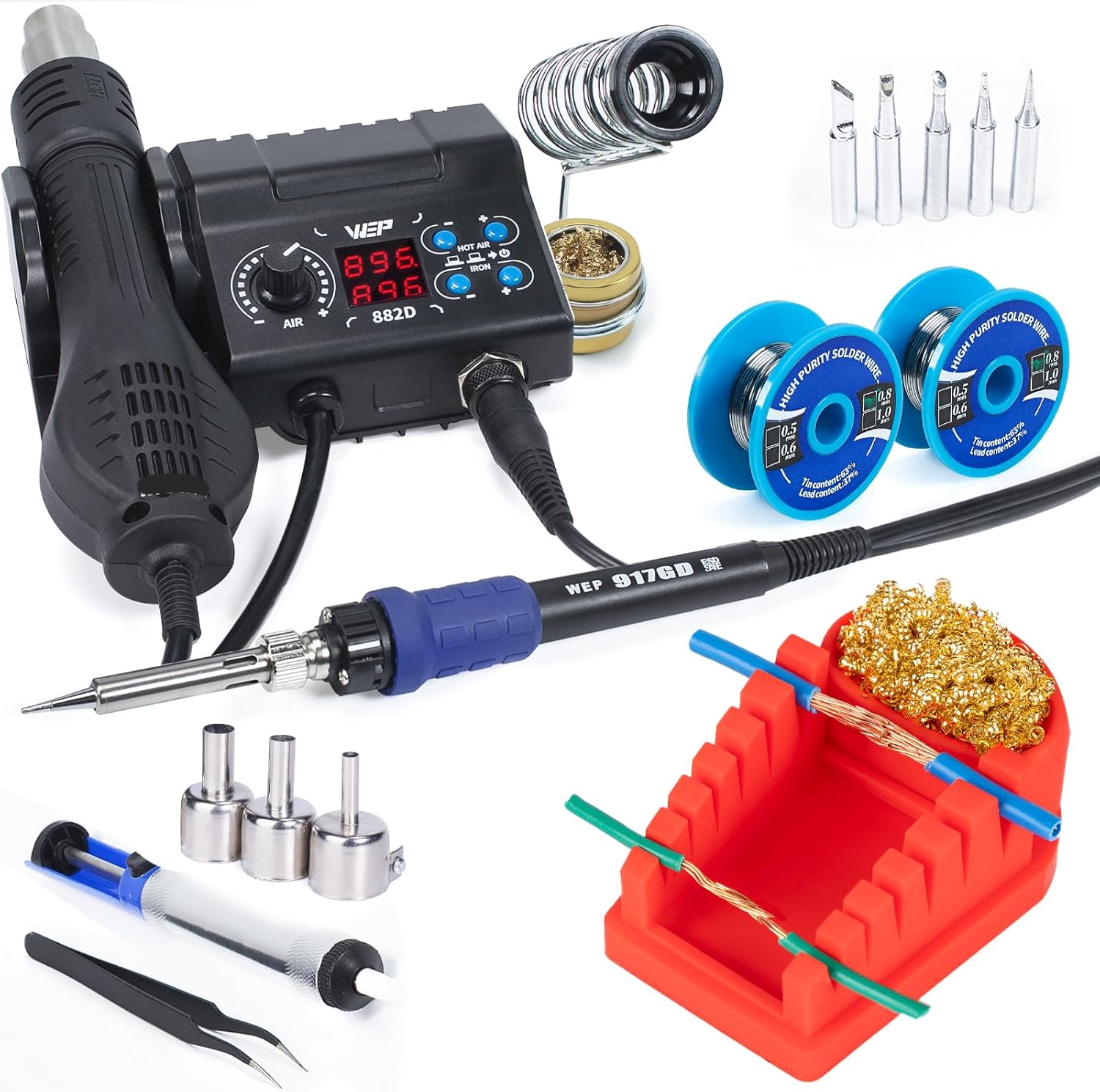 Amazon.com: WEP 882D 2-IN-1 SMD Hot Air Rework Station Bundle with WEP ...