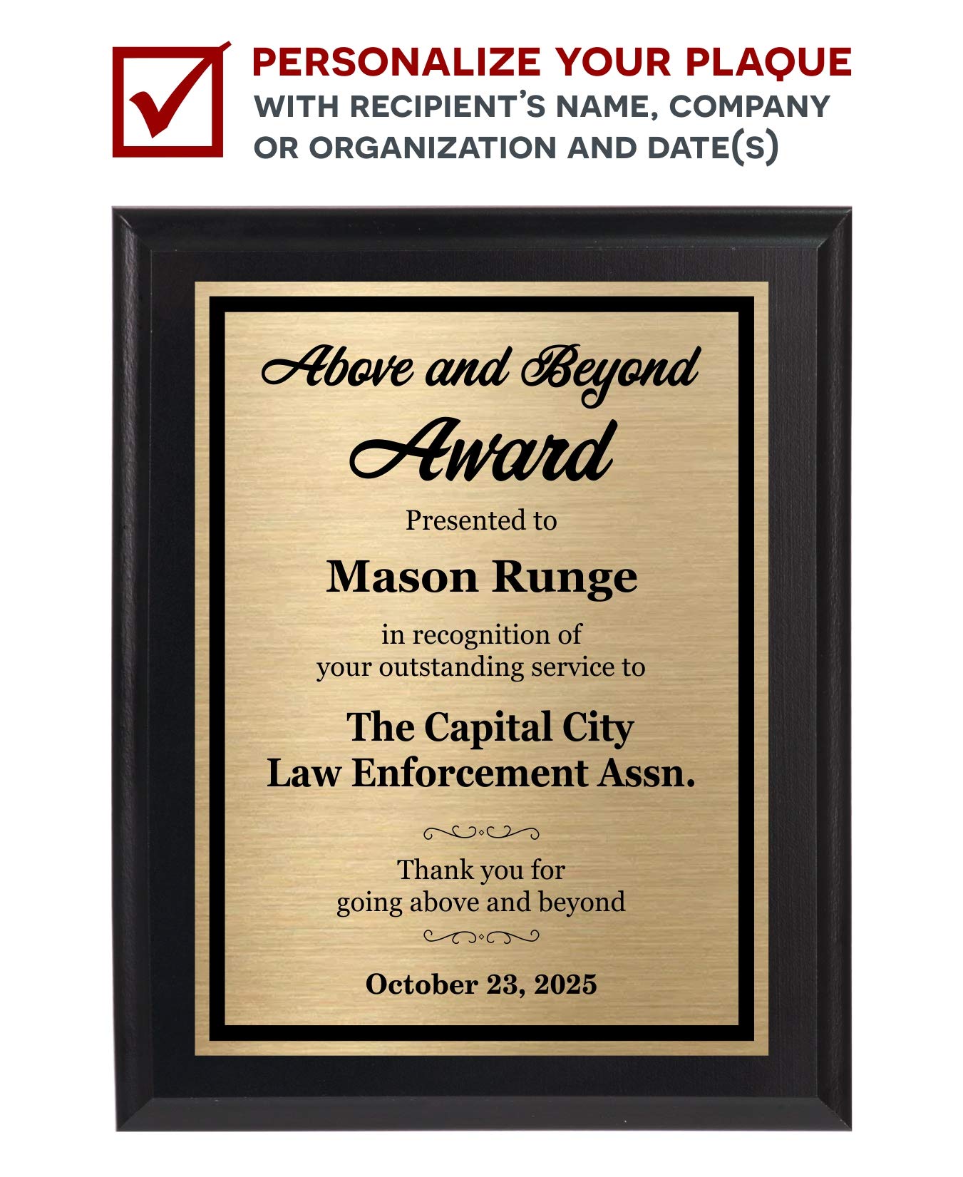 Above and Beyond Award 8x10 Custom Plaque for Appreciation and ...