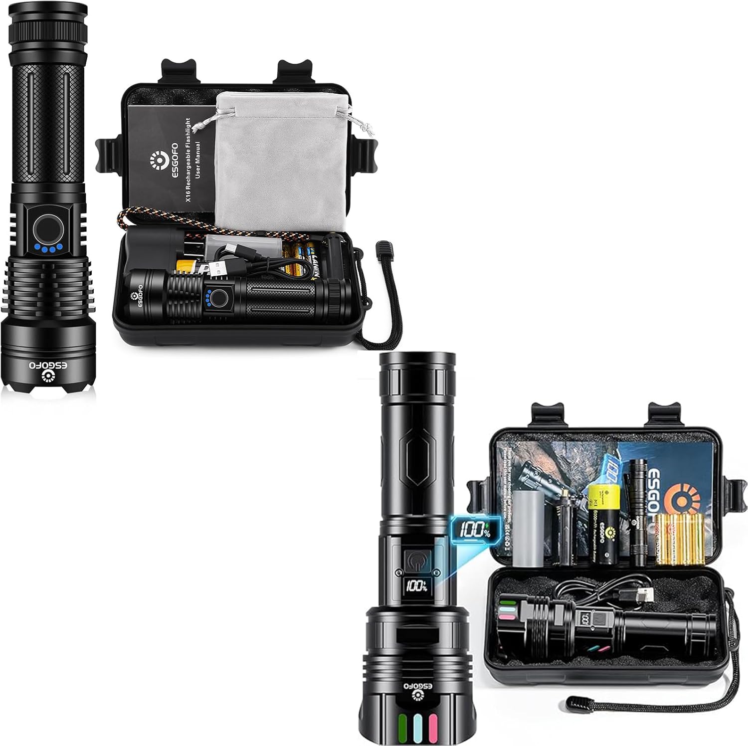 2 Pack Super Bright Flashlights High Lumens Rechargeable, Long Range ...