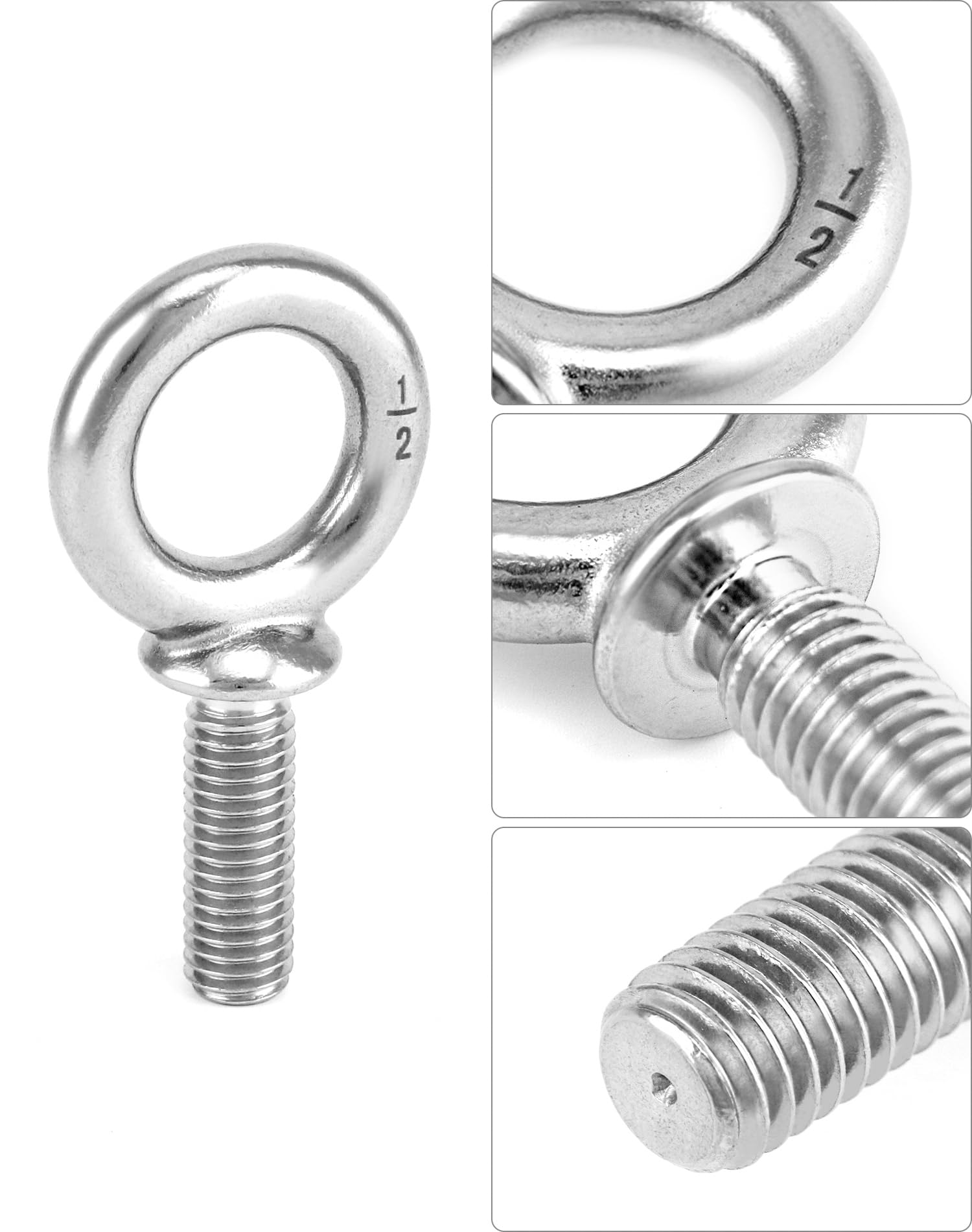 Snapklik.com : Eye Bolt, 20 Pack 1/2" -13 X 1-1/2" Marine Grade ...