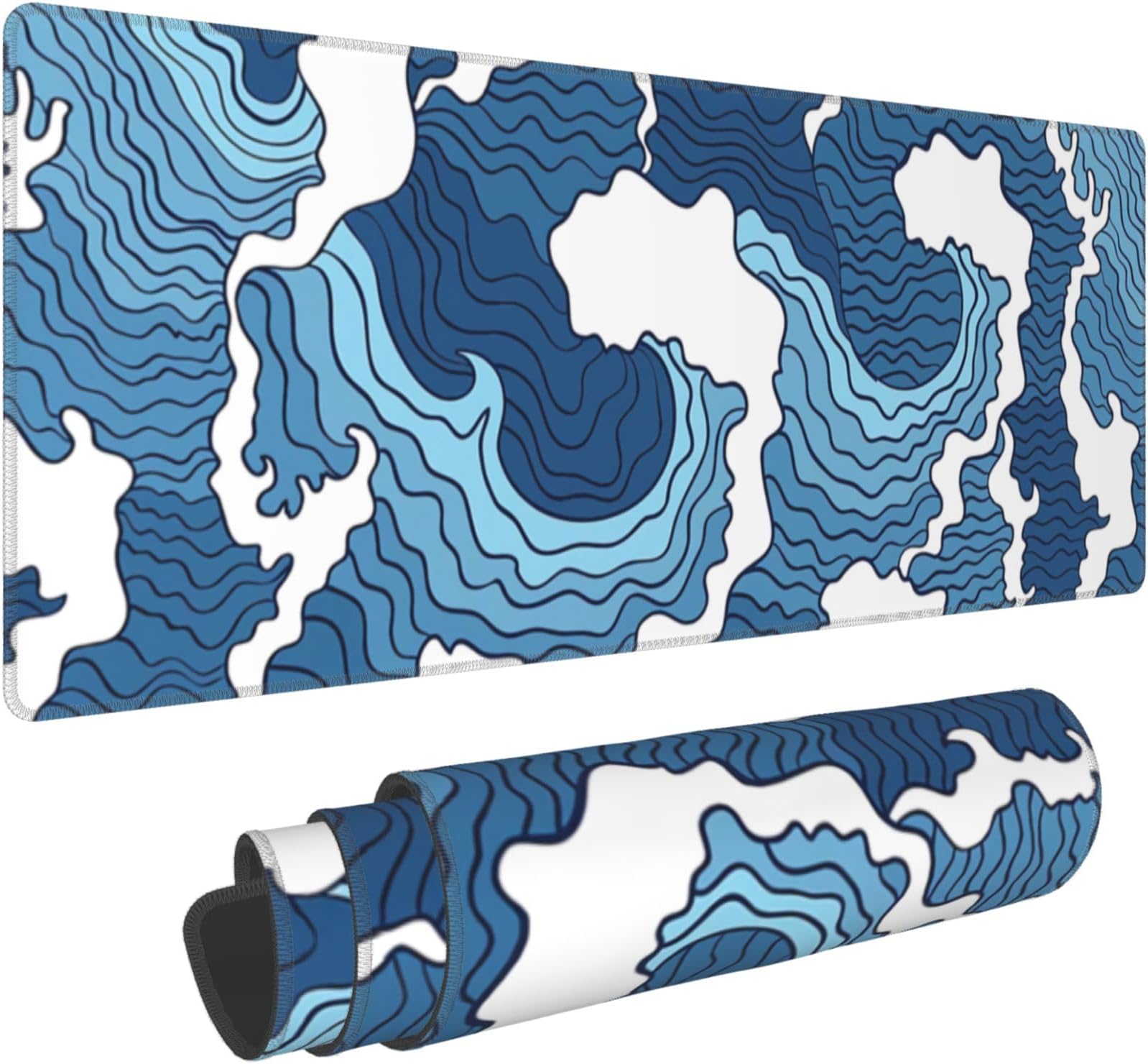 Japanese Wave Gaming Mouse Pad Blue White Large Mouse Pad XL Extended ...