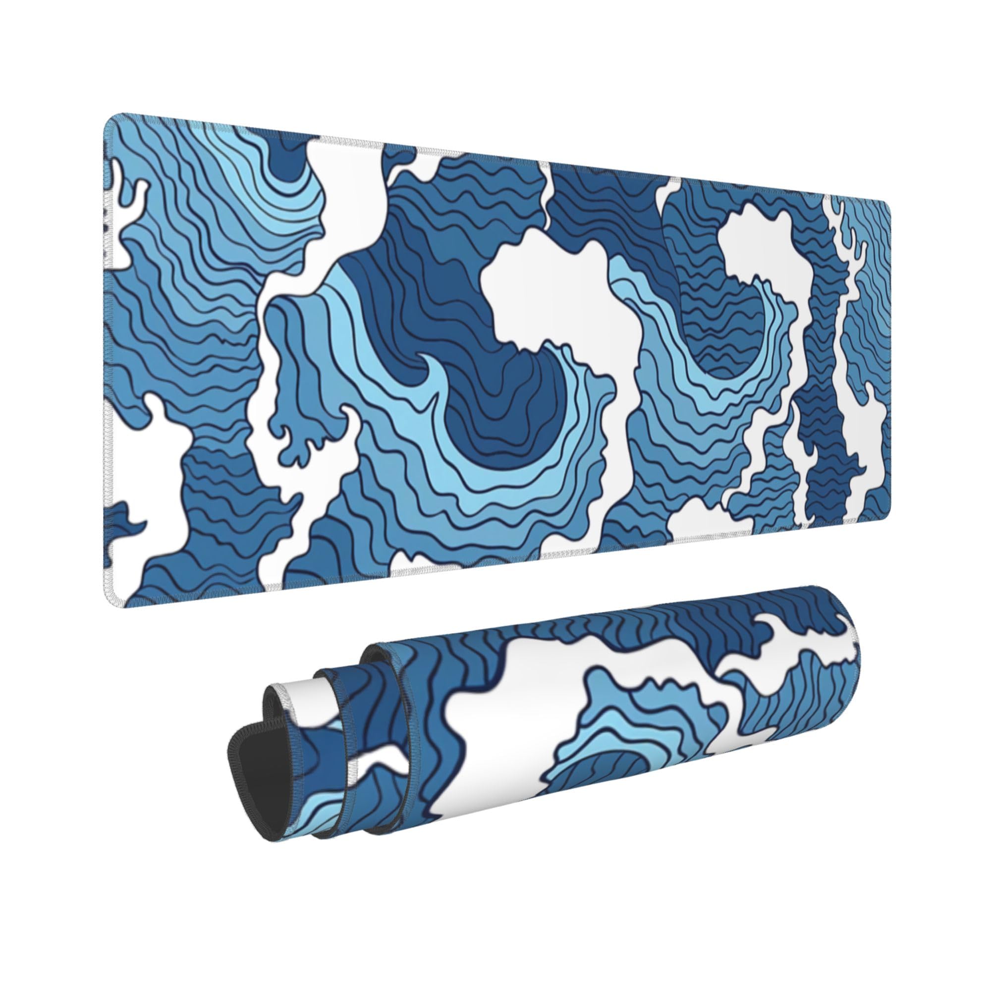Japanese Wave Gaming Mouse Pad Blue White Large Mouse Pad XL Extended ...