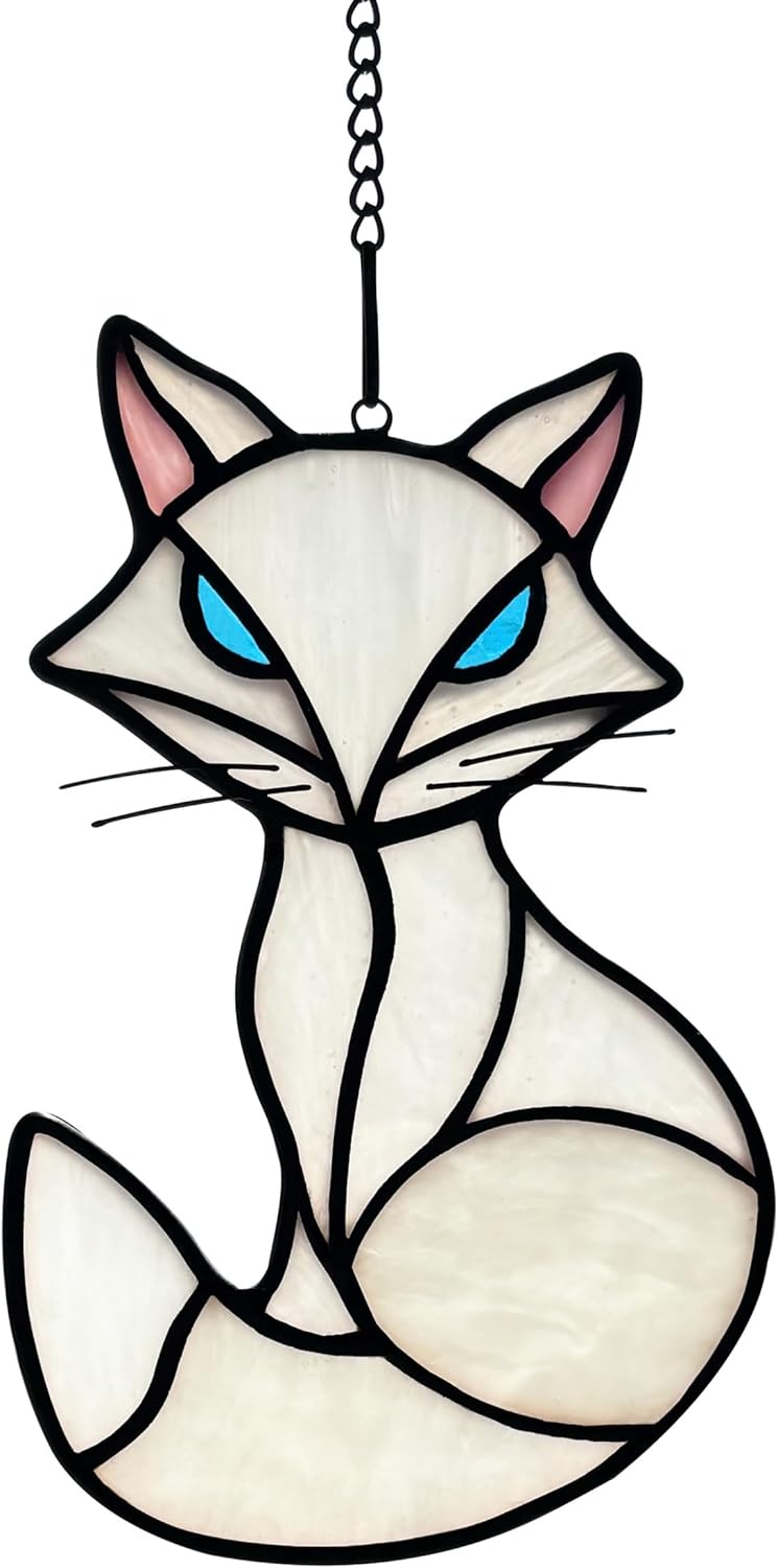 Amazon.com : Lcensp Stained Glass Arctic Fox Window Hanging Suncatcher ...