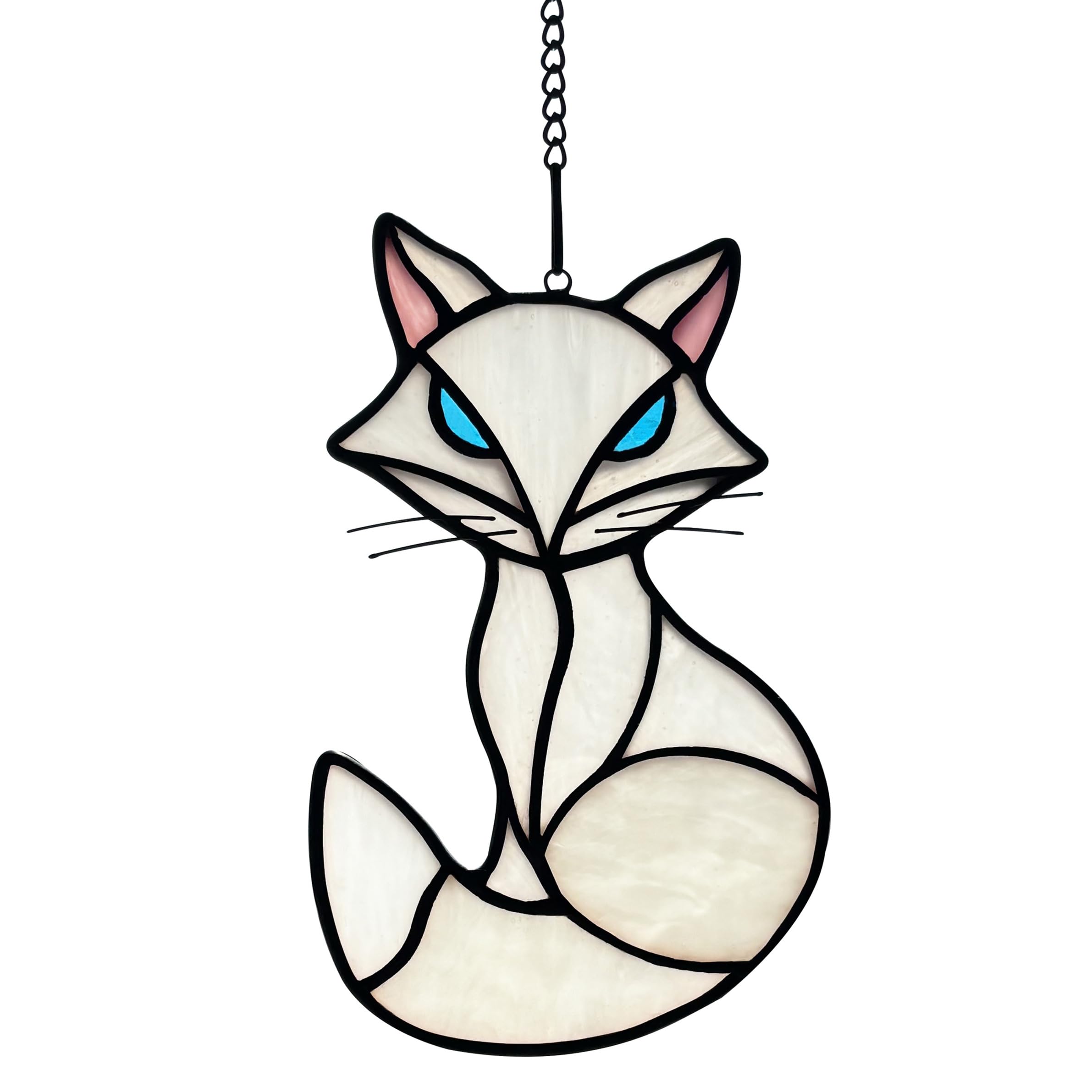 Amazon.com: Lcensp Stained Glass Window Hanging Arctic Fox Suncatcher ...
