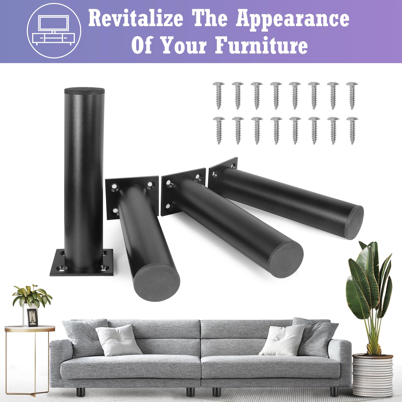 Snapklik.com : Masendelk 6 Inch Aluminum Alloy Furniture Legs, Black ...