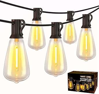 JUHOT 50FT Outdoor String Light, ST38 LED Patio Lights Waterproof with ...