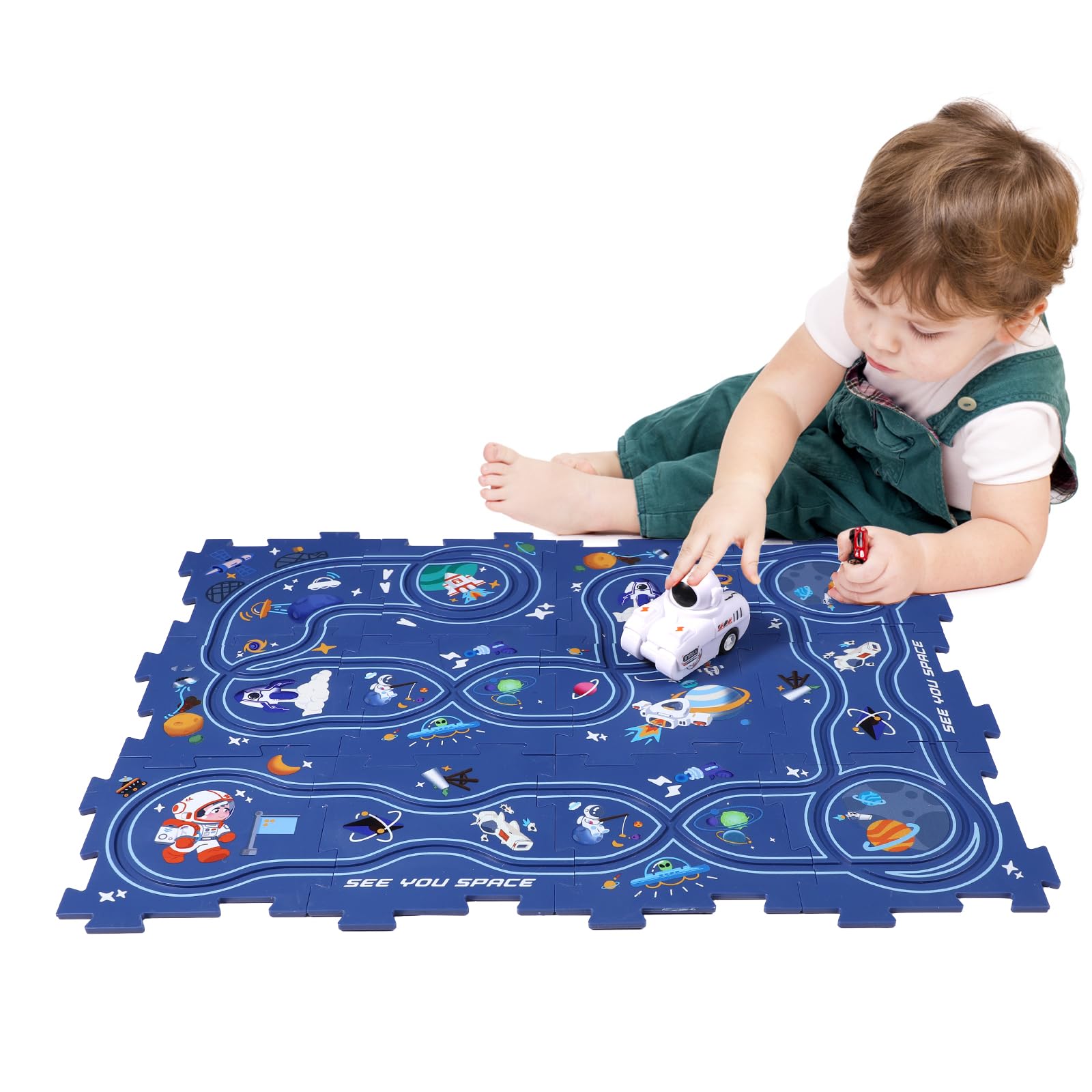 14pcs Puzzle Racer Track Car Toys, Puzzle Track Car Play Set Space ...
