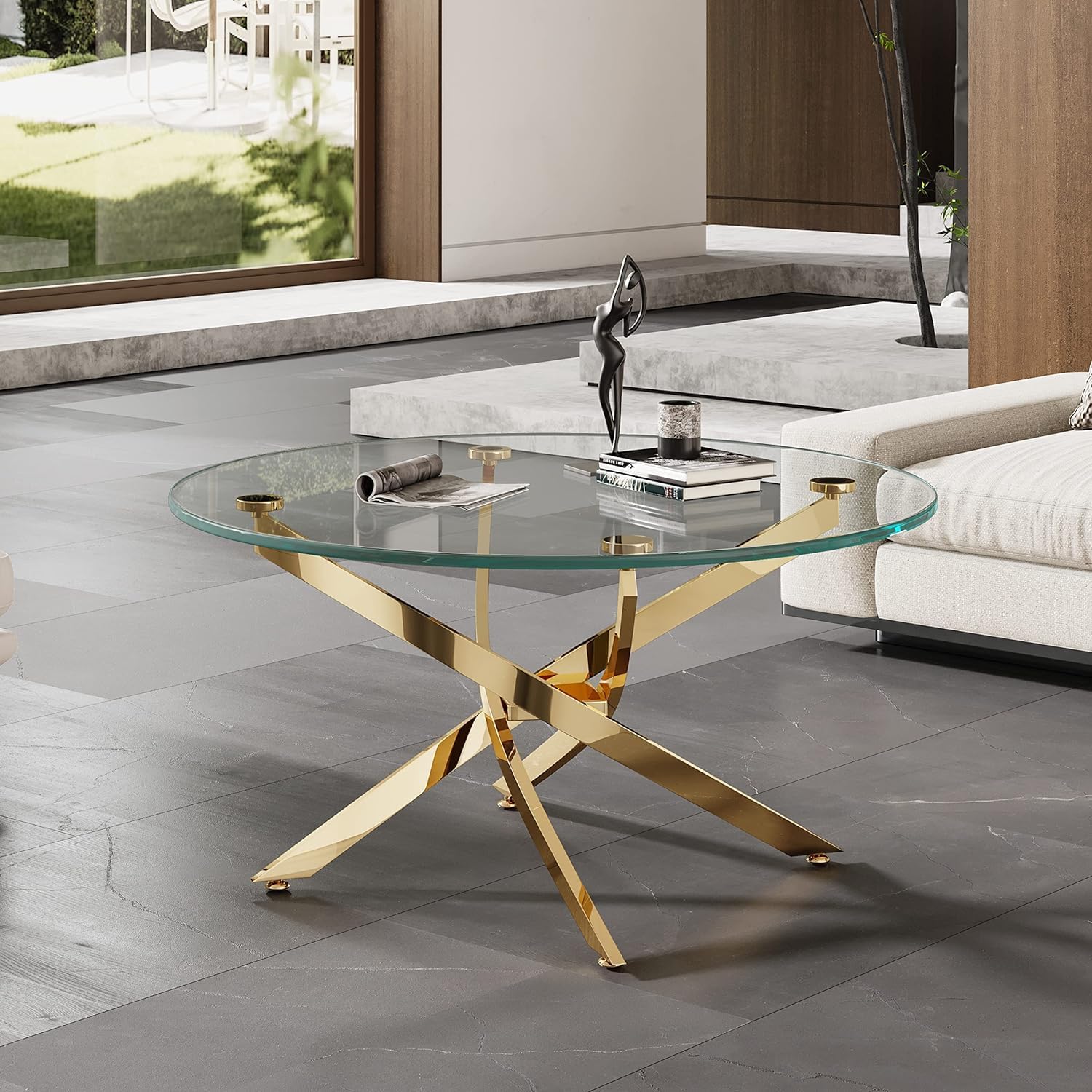 Amazon.com: 36" Round Coffee Table with Glass Top, Modern Glass Circle ...