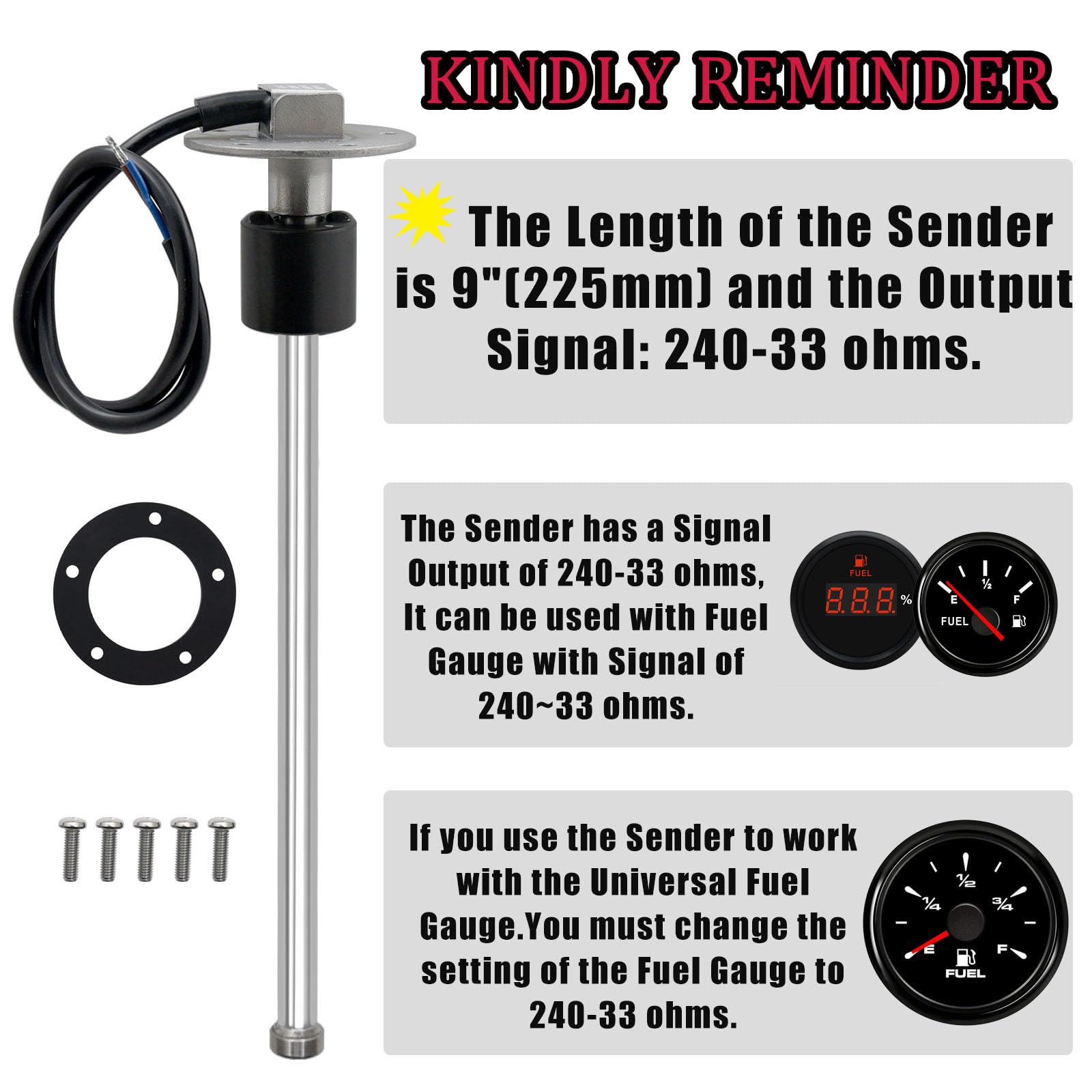 Snapklik.com : Geloo 240-33 Ohm 9 Fuel Sending Unit Fuel Gas Tank ...