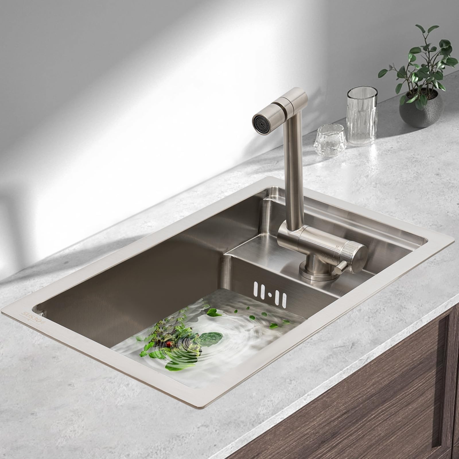 15"x 8" Hidden RV Bar Sink, Drop In Kitchen Sink with Cover, Hot & Cold ...