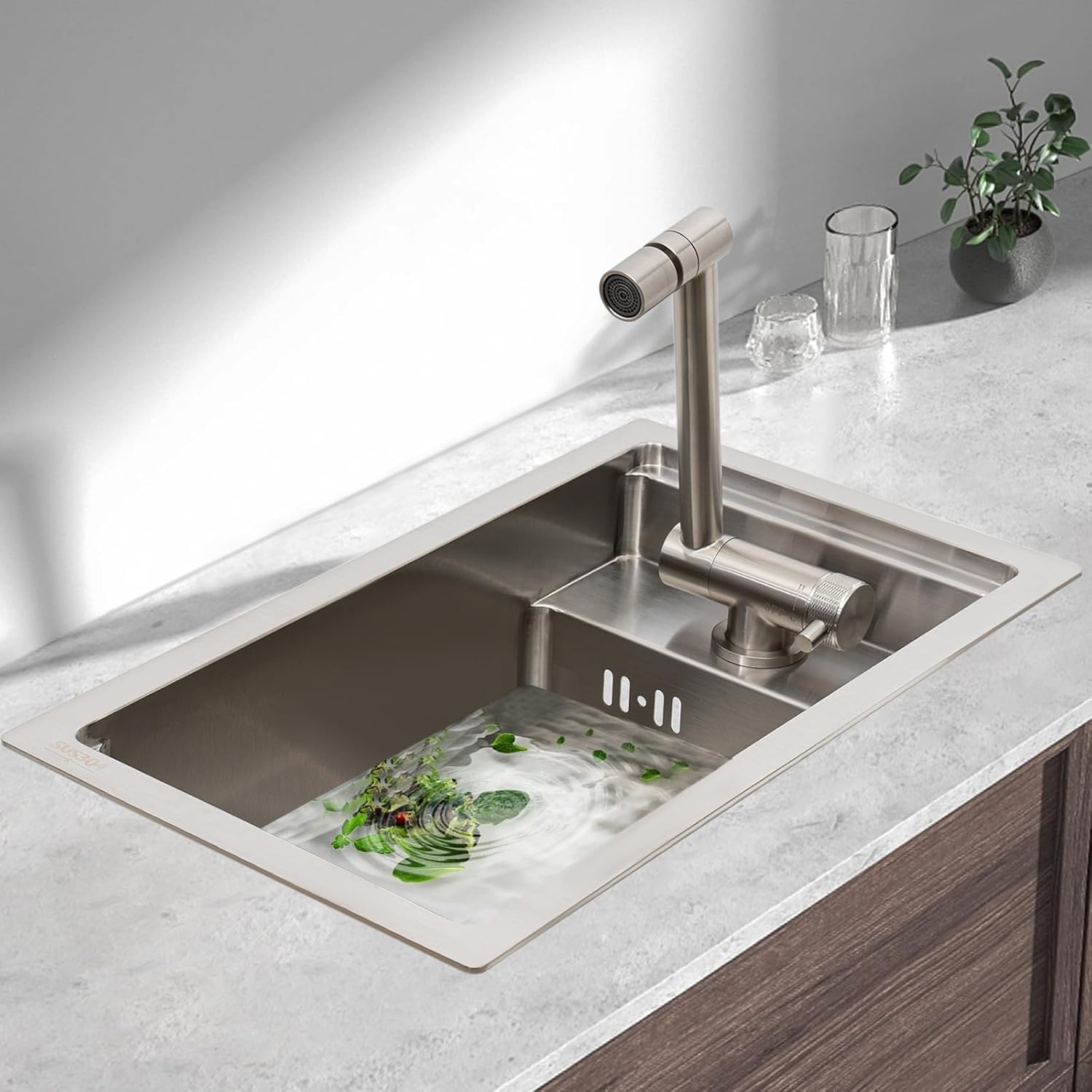 15"x 8" Hidden RV Bar Sink, Drop In Kitchen Sink with Cover, Hot & Cold ...