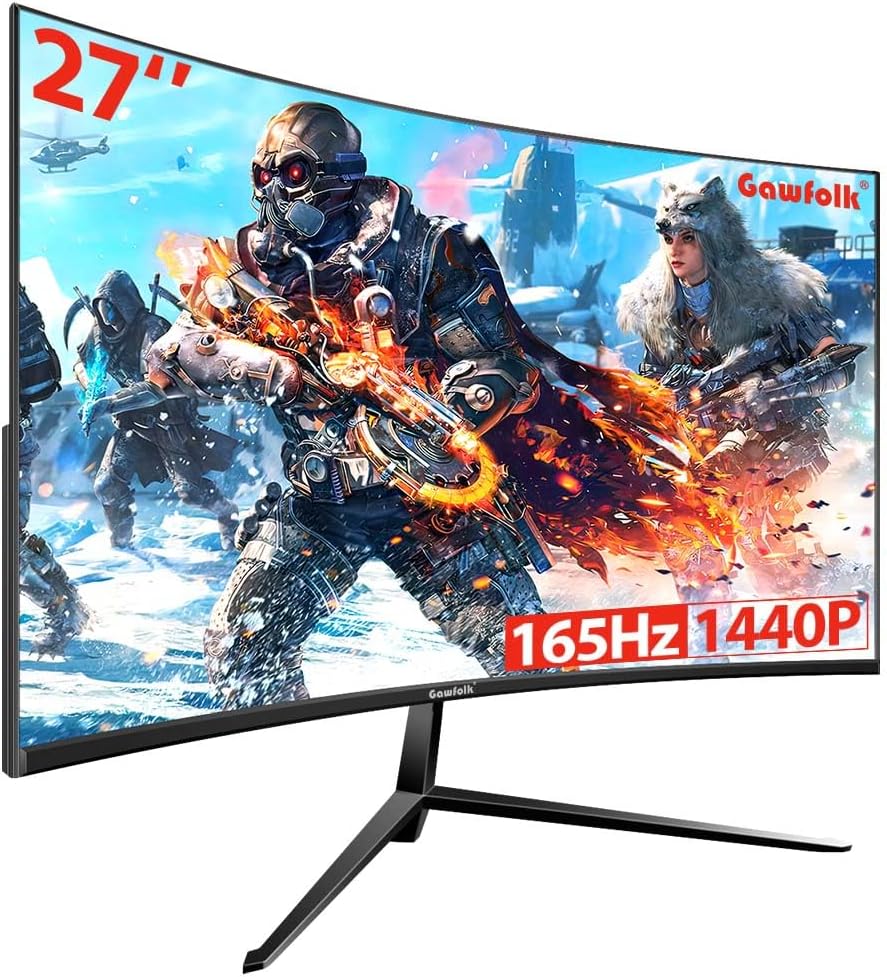 Gawfolk Monitor curvado para juegos de 27 pulgadas 165Hz, 144Hz 2K PC ...
