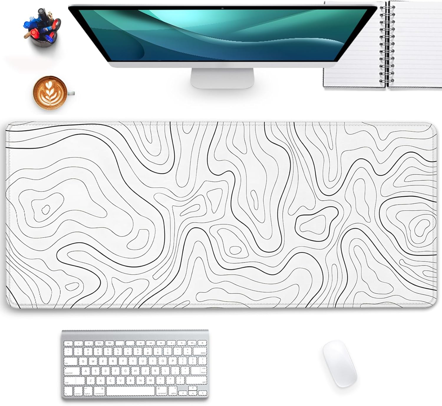 Amazon.com: White Topographic Mouse Pad,Gaming Desk Pad with Stitched ...