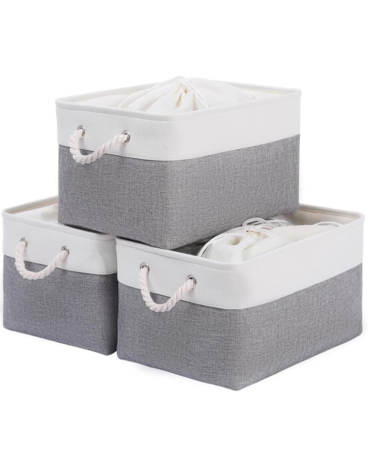 Amazon.co.jp: dudu@home 収納バスケット 収納かご ファブリック収納ボックス 洗濯かご 雑貨収納 玄関収納 インテリア雑貨 3個セット (巾着ホワイトグレー ...