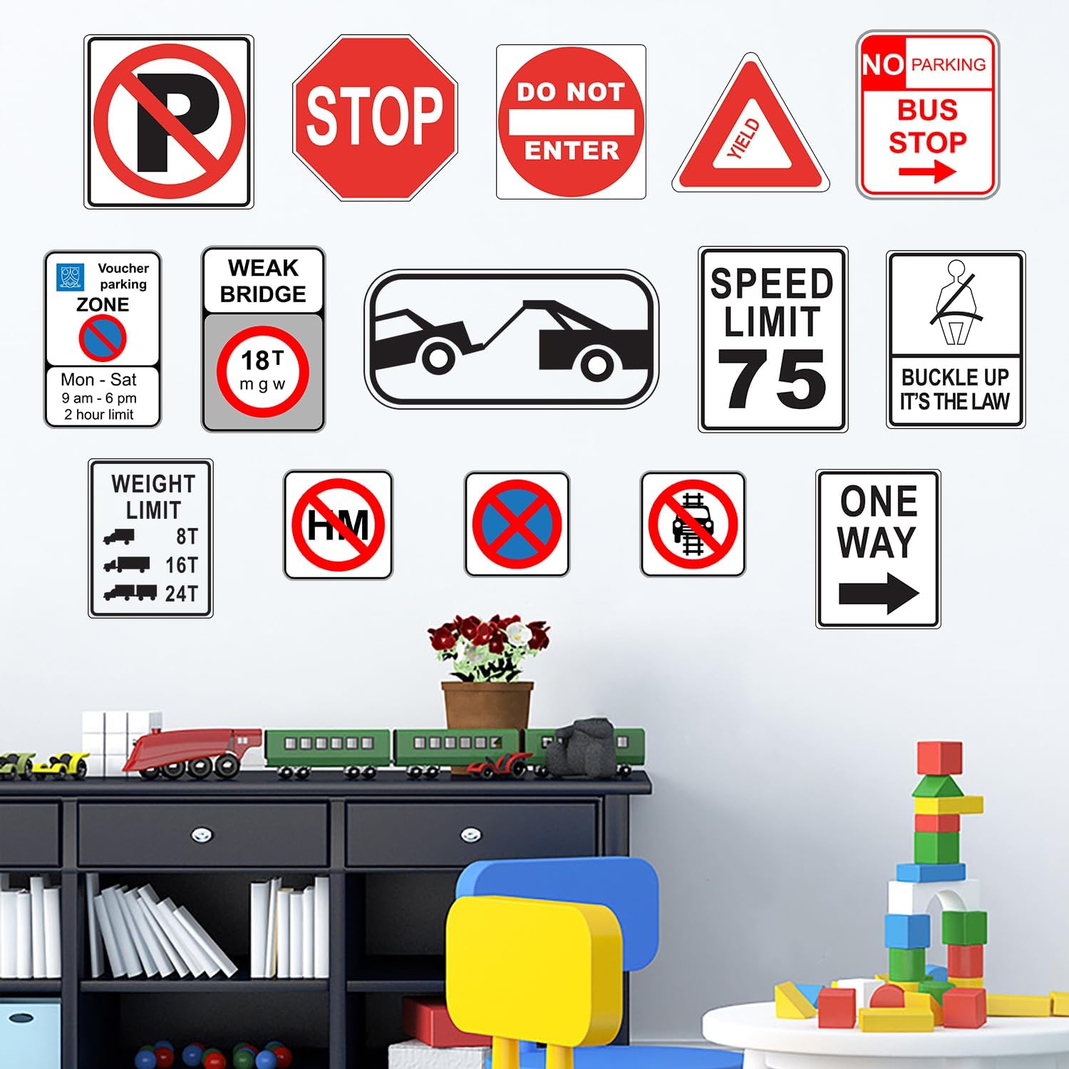 Wall Pops WPK0617 Road Signs Wall Art Kit, Multicolor - Decorative Wall ...