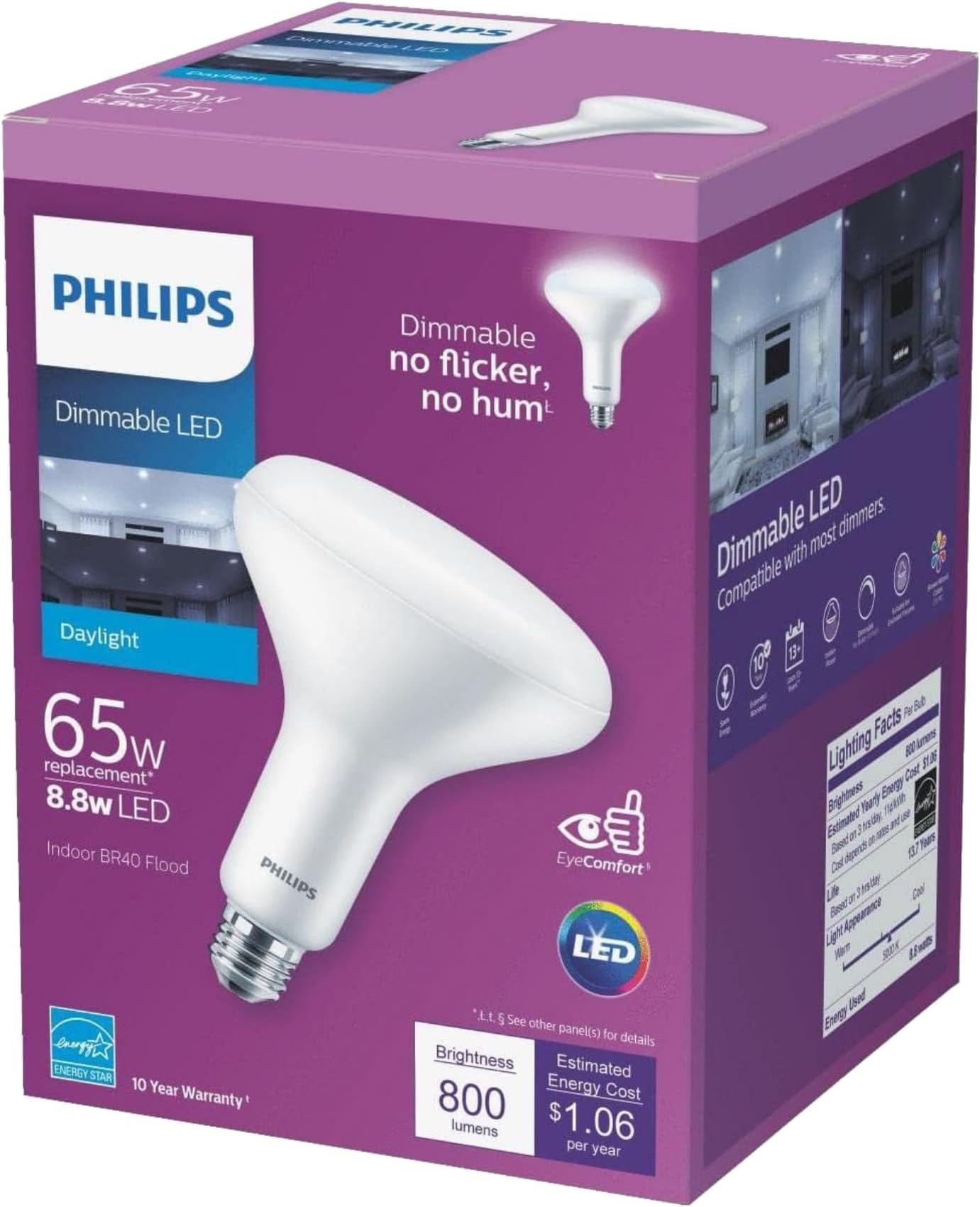 Philips LED Dimmable BR40 Light Bulb, 800 Lumen, Daylight (5000K), 8.8W ...