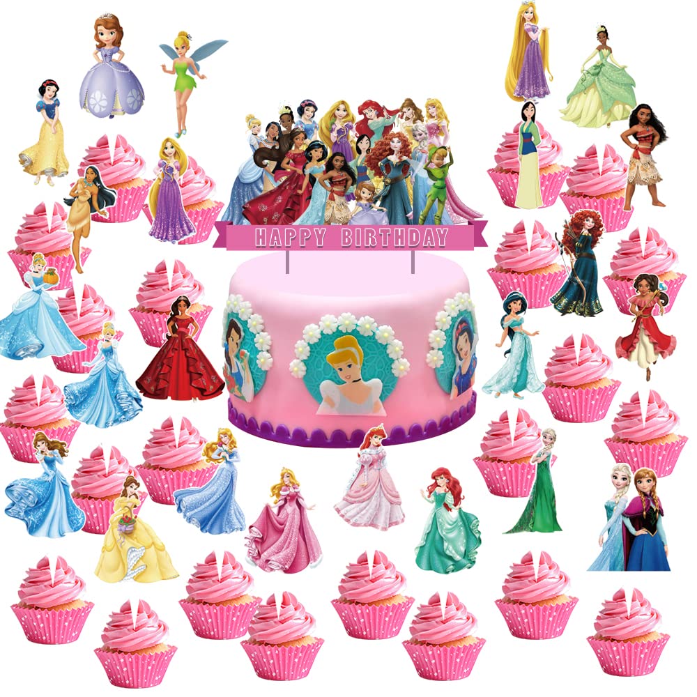 25 Pcs Princess Theme Cake Topper Cupcake Toppers Birthday Decorations ...