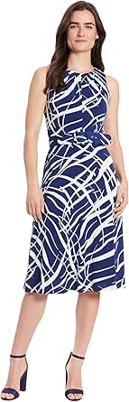 London Times Women S Sleeveless Jersey Keyhole Belted Midi Dress At