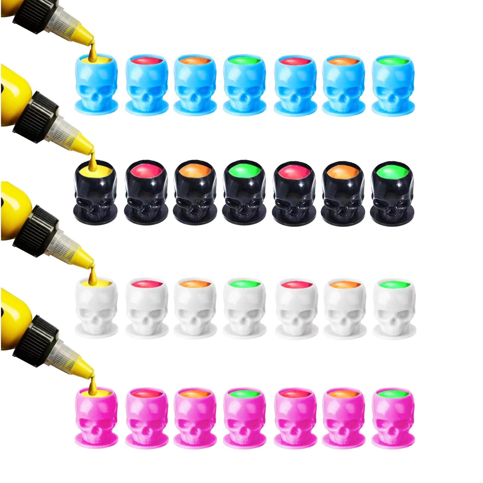 100PCS Large Tattoo Ink Cups with Base 4 Colors Skull Design Permanent ...