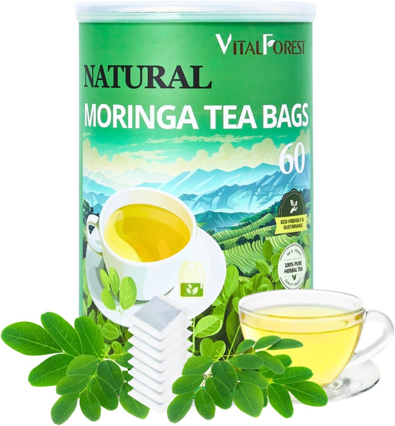 60 Moringa Tea Bags, VitalForest Natural Pure Moringa Leaves, Supports ...