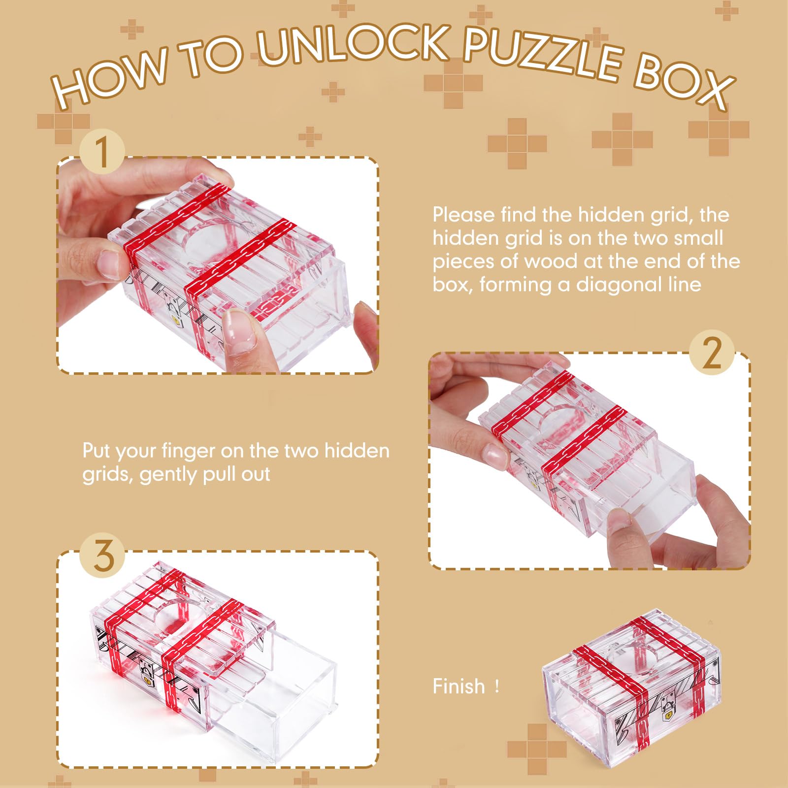 4 Pieces Wooden Puzzle Box Gift Card Wooden Puzzle Box Magic Money Case ...