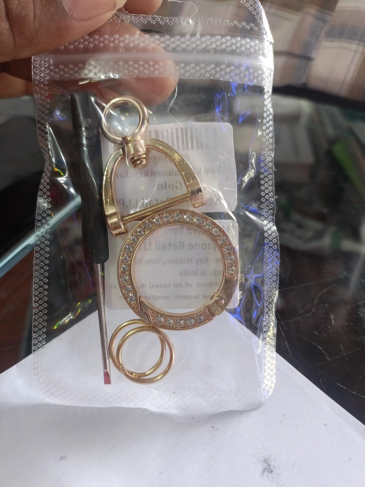 KEYCARE® gold plated diamond studded keychain Men Women Multifunctional ...