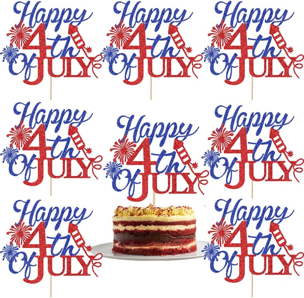 Amazon.com: 8PCS Happy 4th of July Cake Toppers Set Red and Blue ...