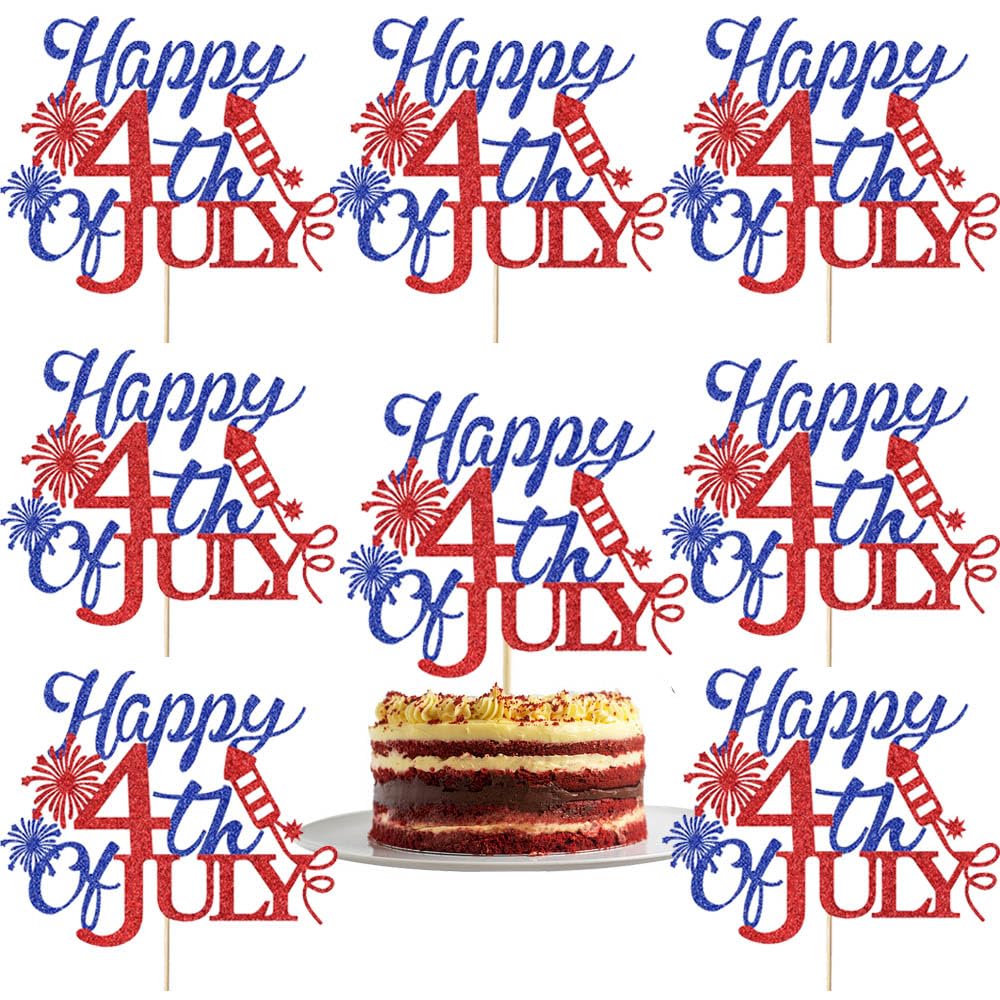 Amazon.com: 8PCS Happy 4th of July Cake Toppers Set Red and Blue ...