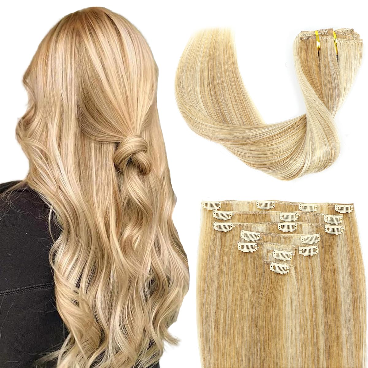 Amazon.com : TCBOP Hair Extensions Clip in Hair Extensions Real Human ...