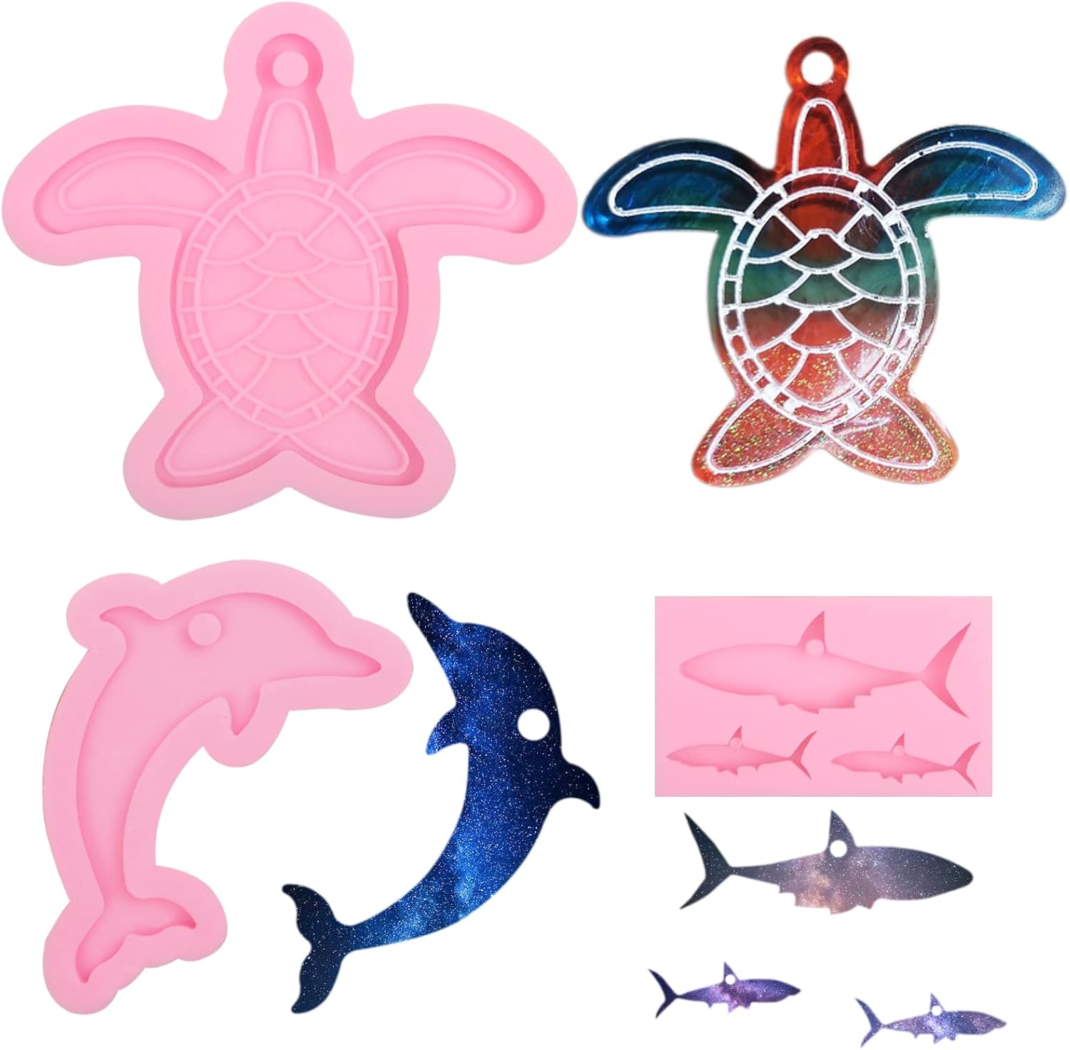 Amazon.com: Dolphin Shape Resin Silicone Molds 3 Pcs, Marine Shark Sea ...