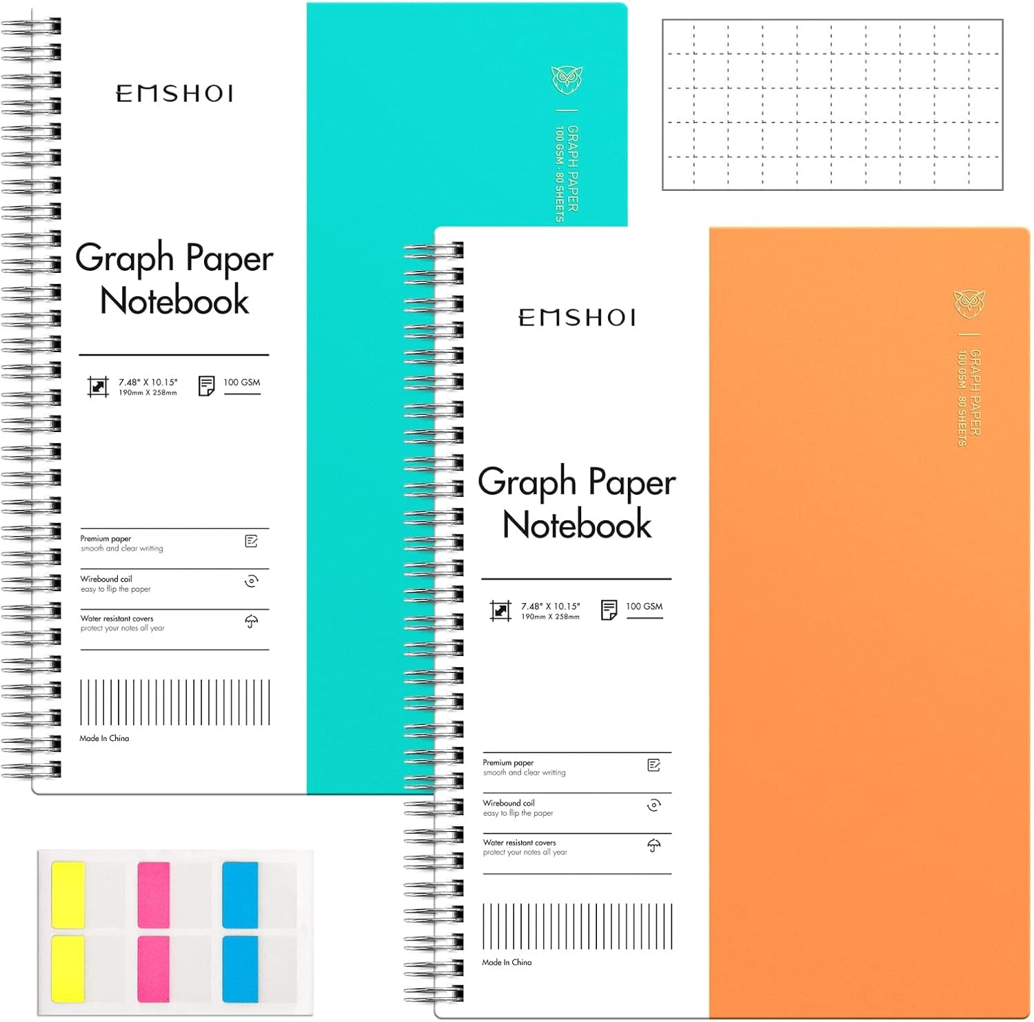Amazon.com : EMSHOI B5 Graph Spiral Notebook 2-Pack, 640 Pages 100GSM ...