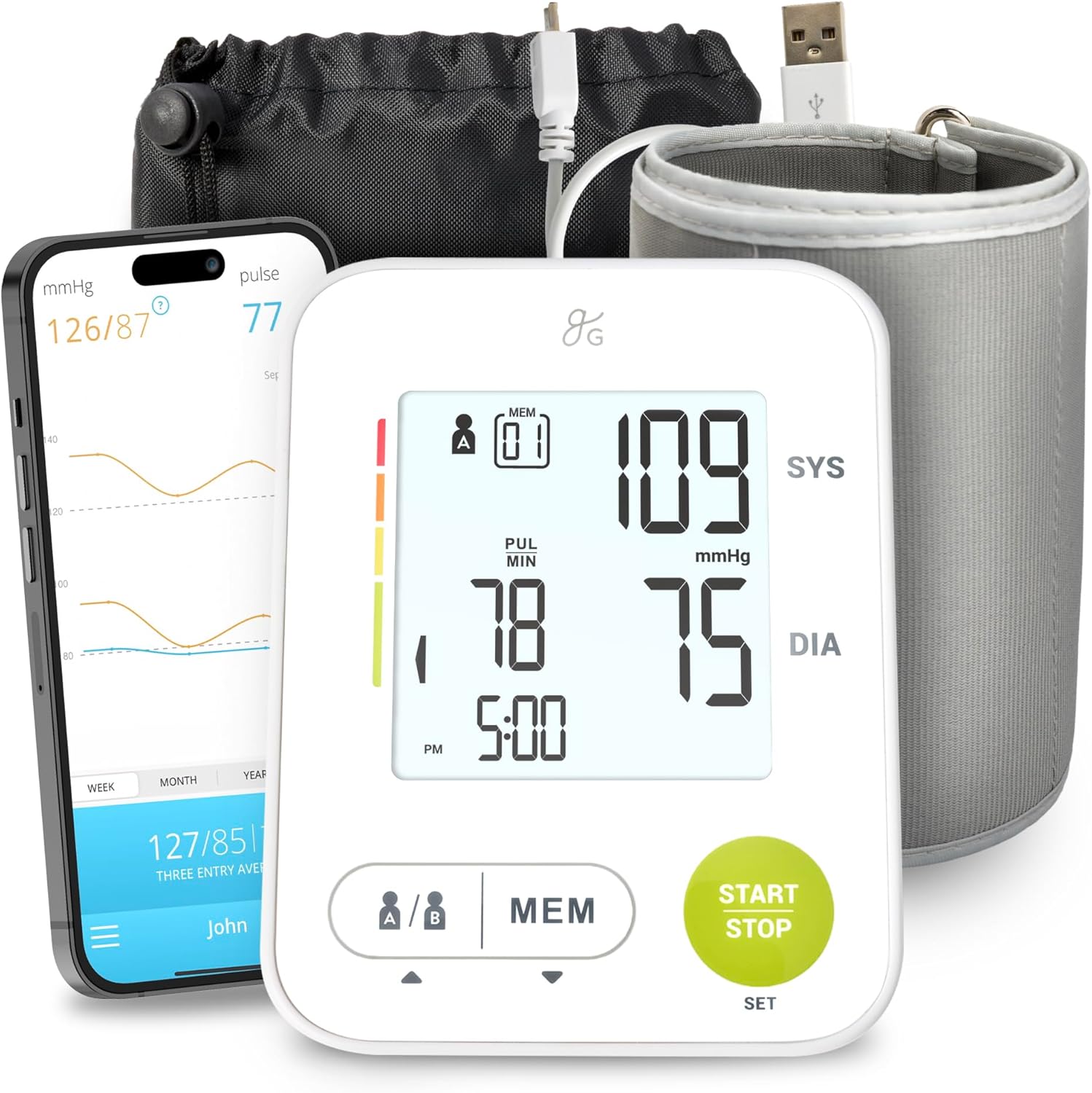 Amazon.com: Greater Goods Bluetooth Blood Pressure Monitor for Home Use, Smart BP Monitor with ...