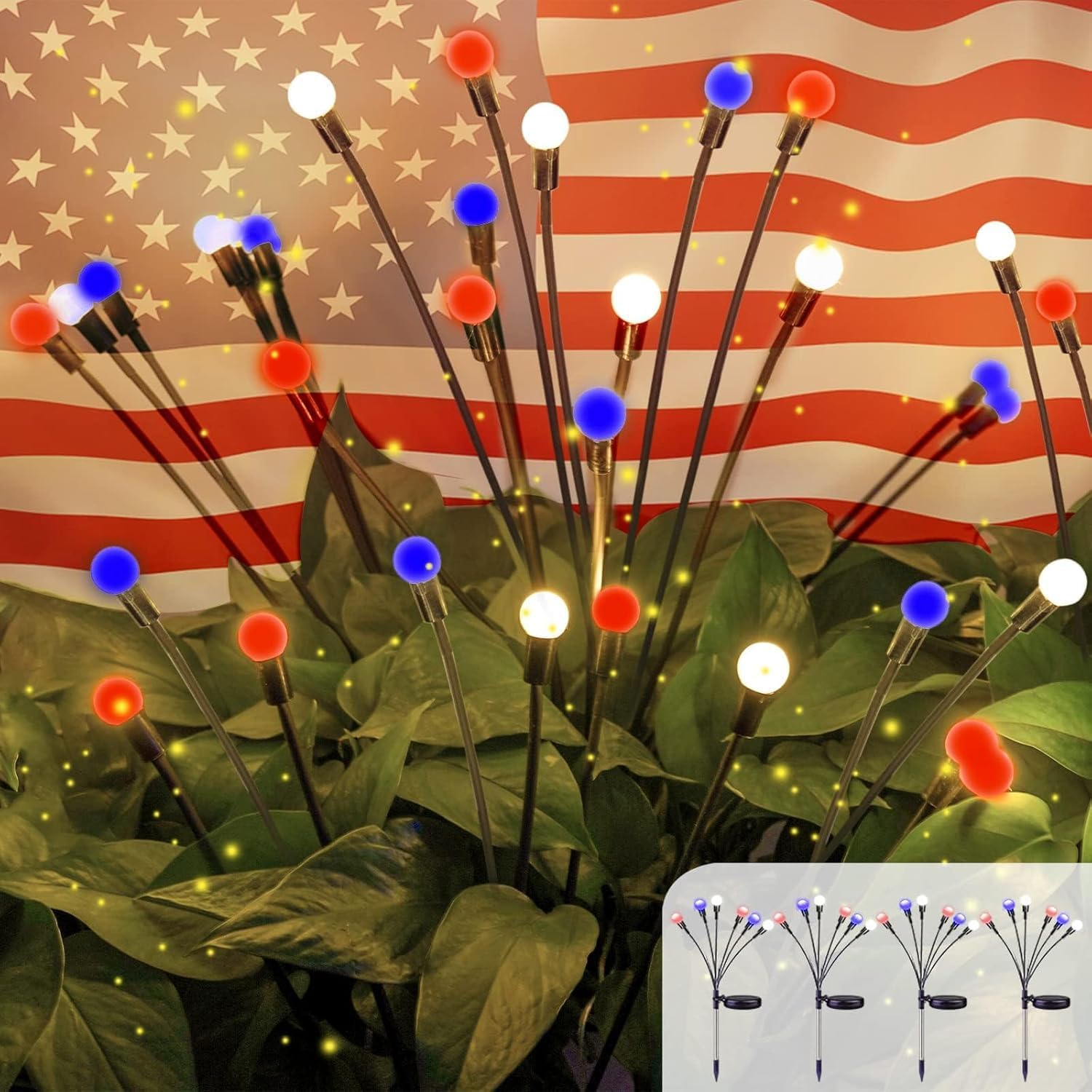 OZS 4pack Solar American Flag Lights - 4th of July Solar Garden LED ...