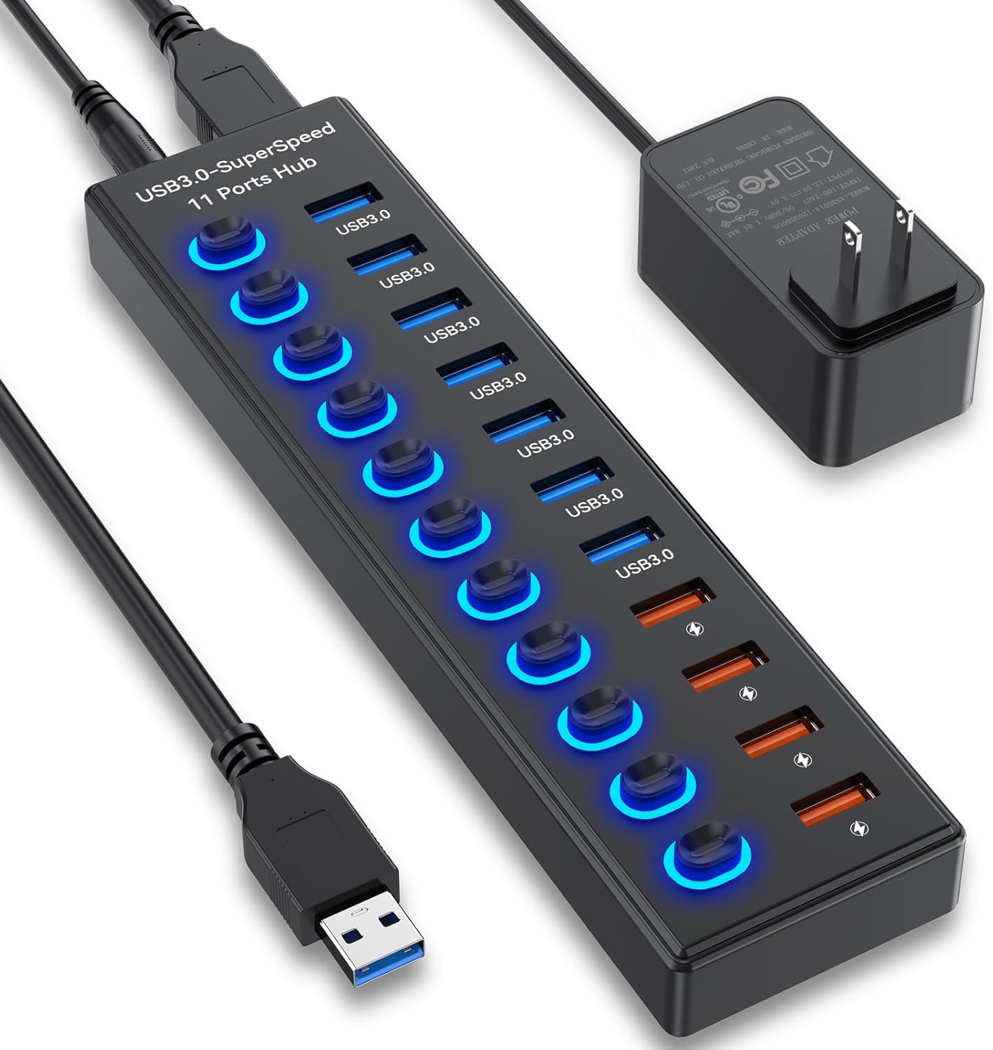Amazon.com: Powered USB 3.0 Hub 11-Port, Data 7 Ports + Charging 4 USB ...