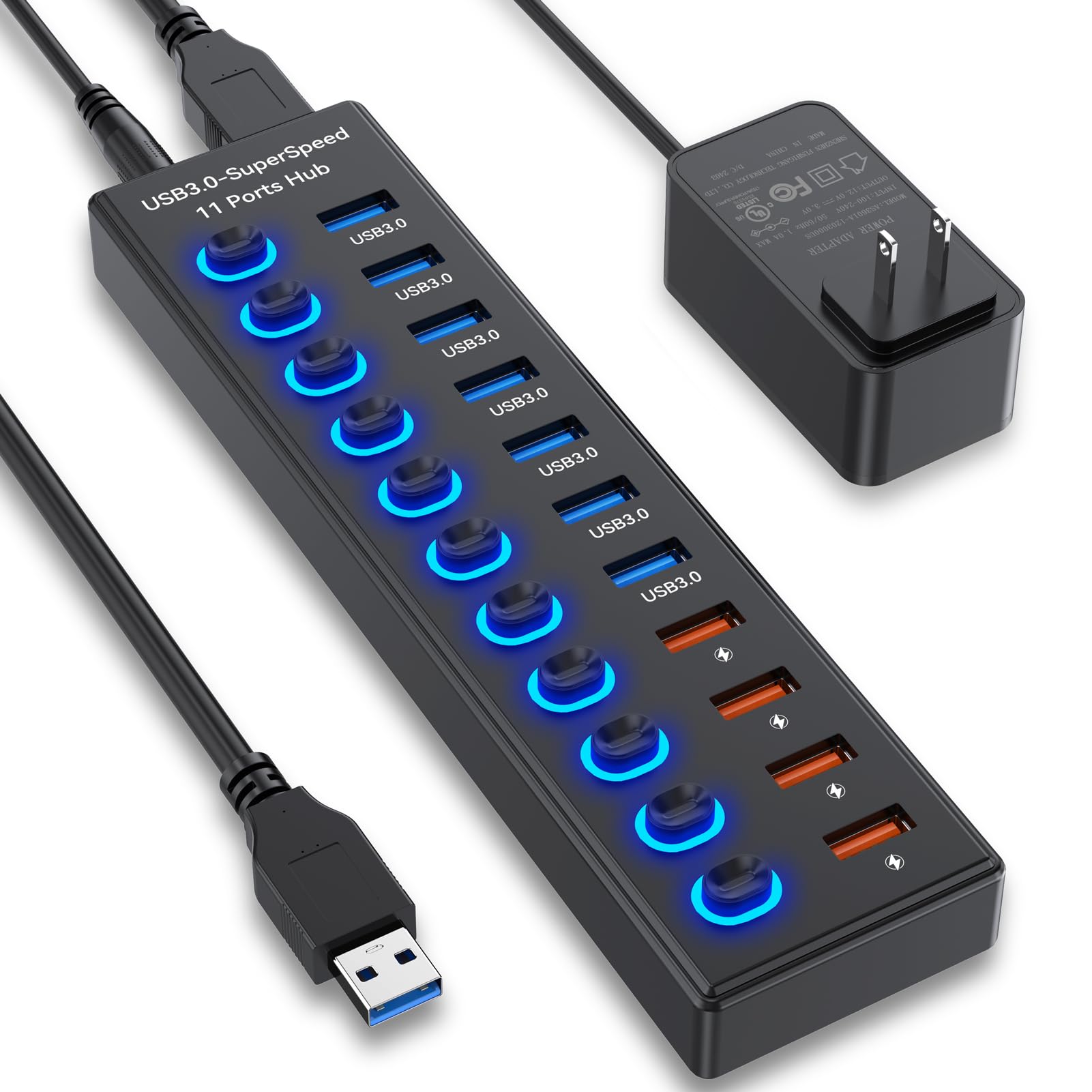 Amazon.com: Powered USB 3.0 Hub 11-Port, Data 7 Ports + Charging 4 USB ...