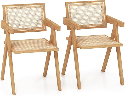 Amazon.com - Giantex Boho Cane Dining Chairs Set of 2, Max Load 330 Lbs ...