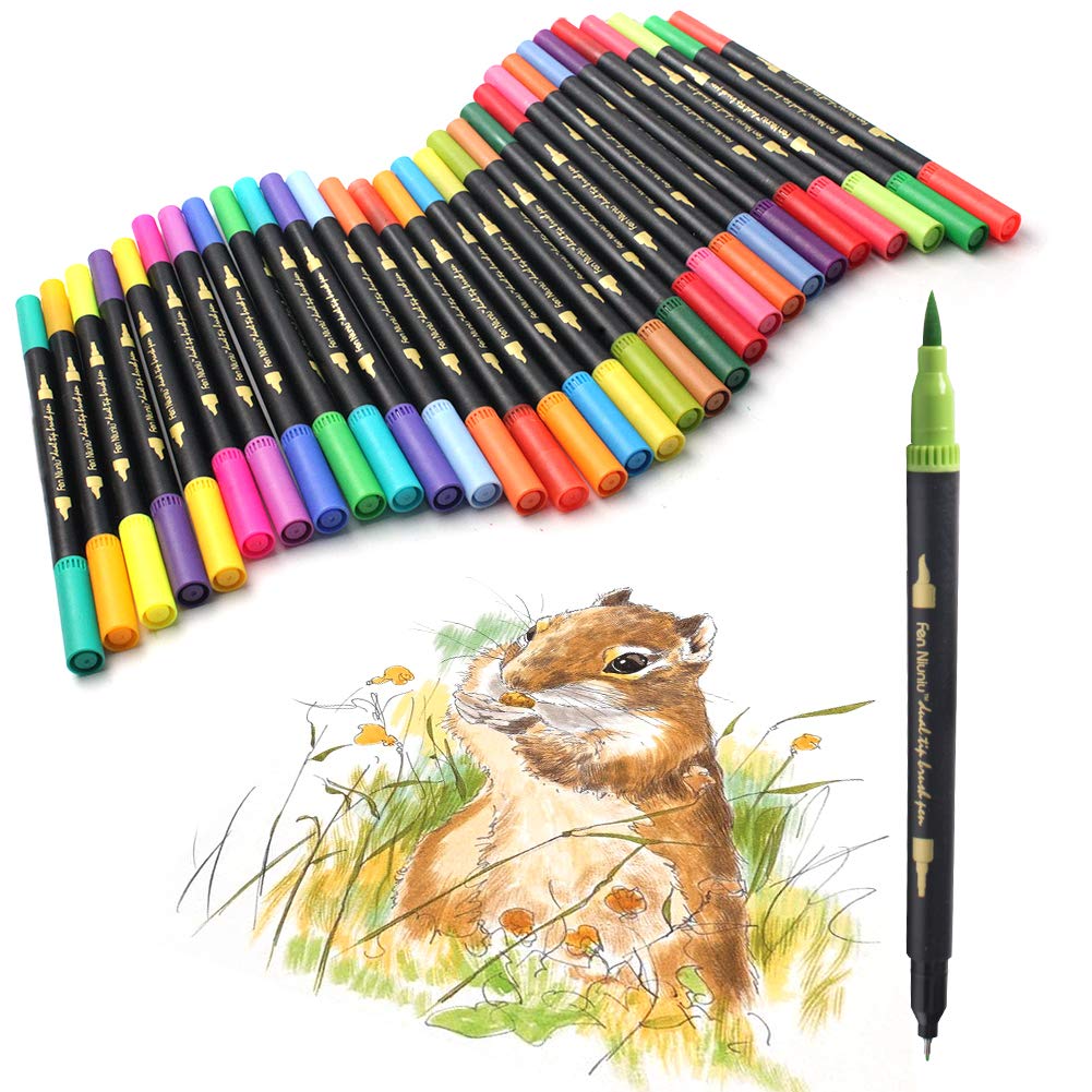 Buy 60 Colors Dual Tip Brush Pens-Fine & Brush Point Coloring Markers ...