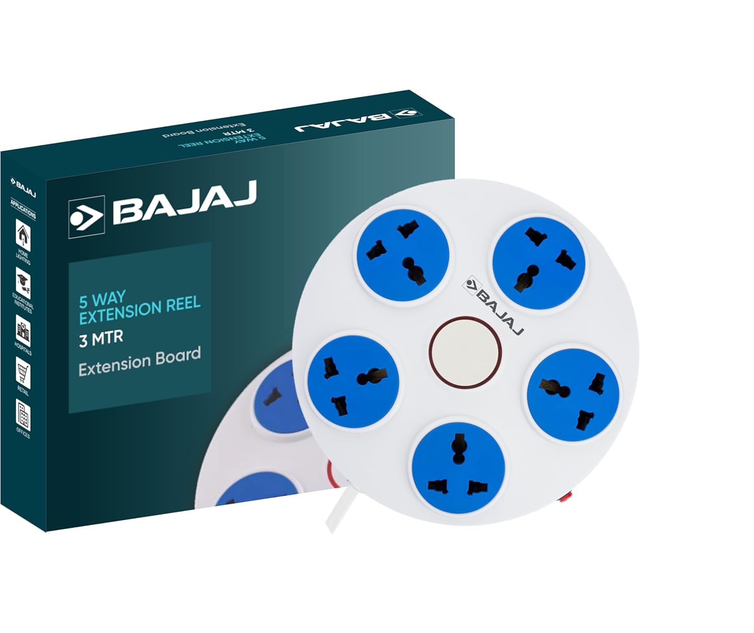 Buy Bajaj 5 Way Extension Reel | 3 Meter Long Cable | Five 3-Pin ...