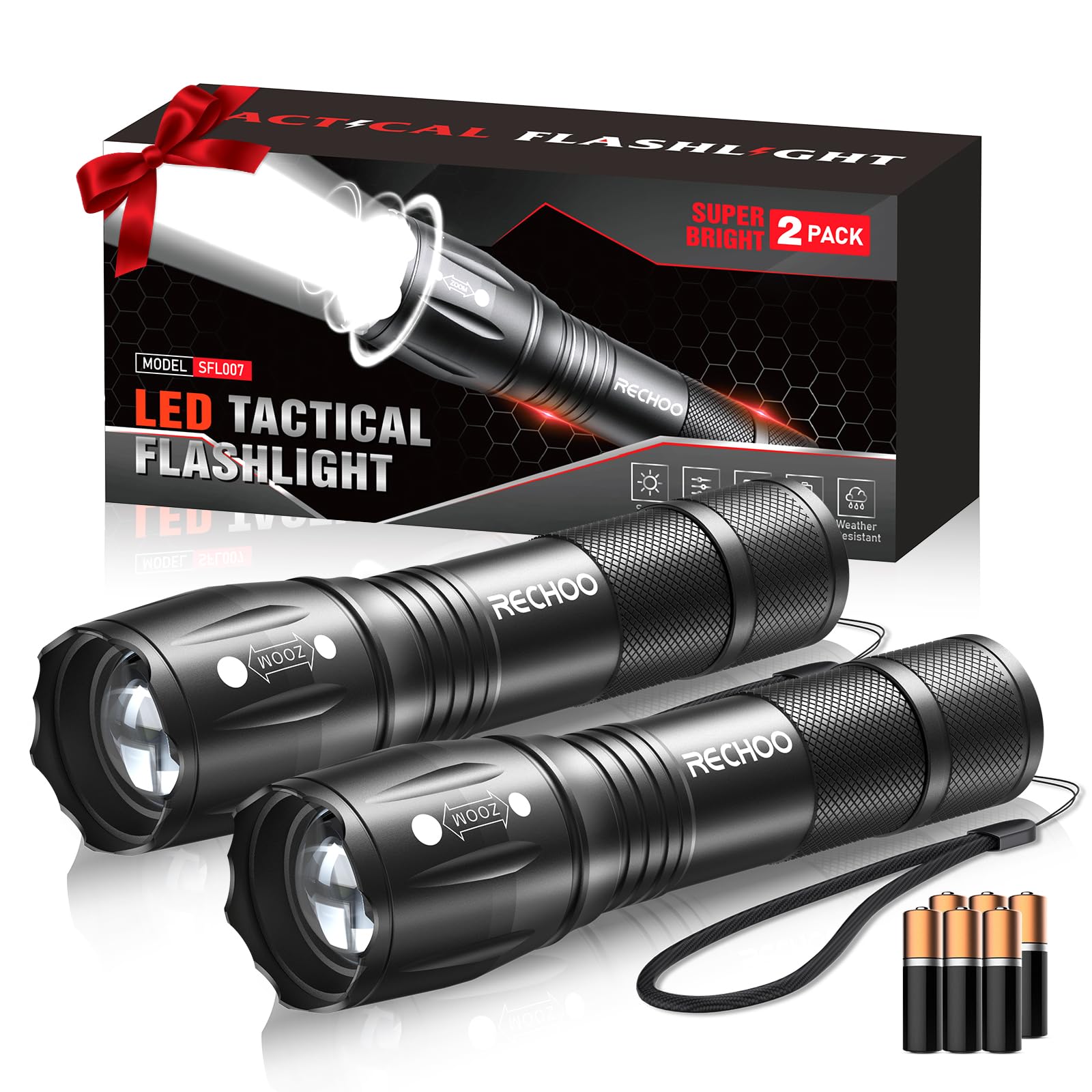 RECHOO LED Torch Battery Powered 2000 Lumens, 2 Pack Small Torches Led ...
