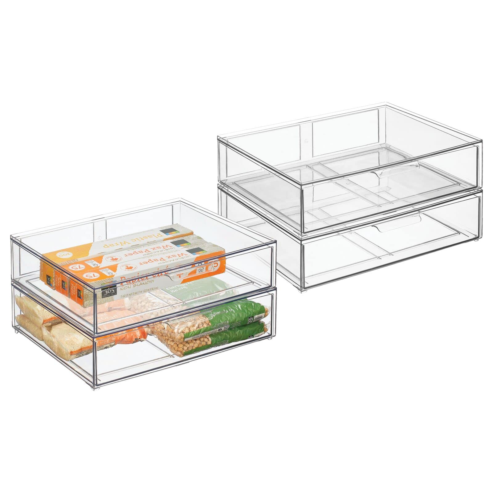 mDesign Wide Plastic Stackable Kitchen Storage Organizer with Front ...