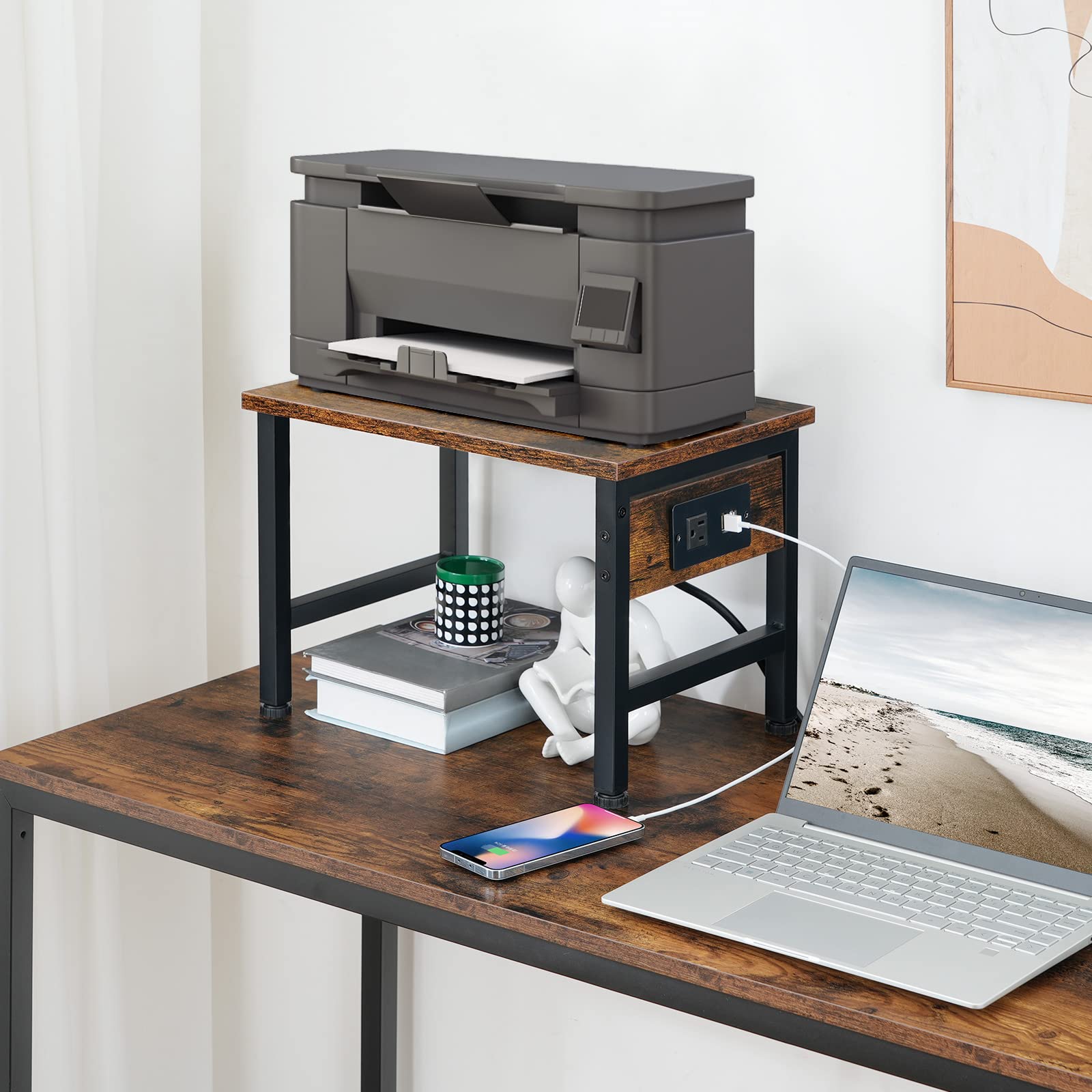 HOOBRO Printer Stand for Desk, Desktop Printer Stand with Outlet and ...