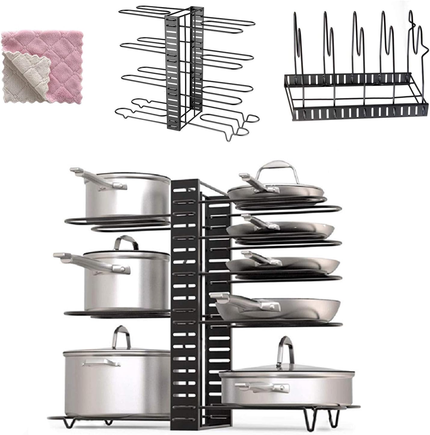 Pot Rack Organizer Kitchen Pan Rack Holder Stand Detachable Adjustable ...