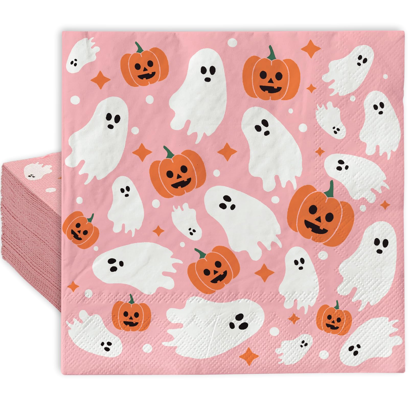 AnyDesign 80 Pack Pink Halloween Paper Napkins Cute Ghost Pumpkin ...