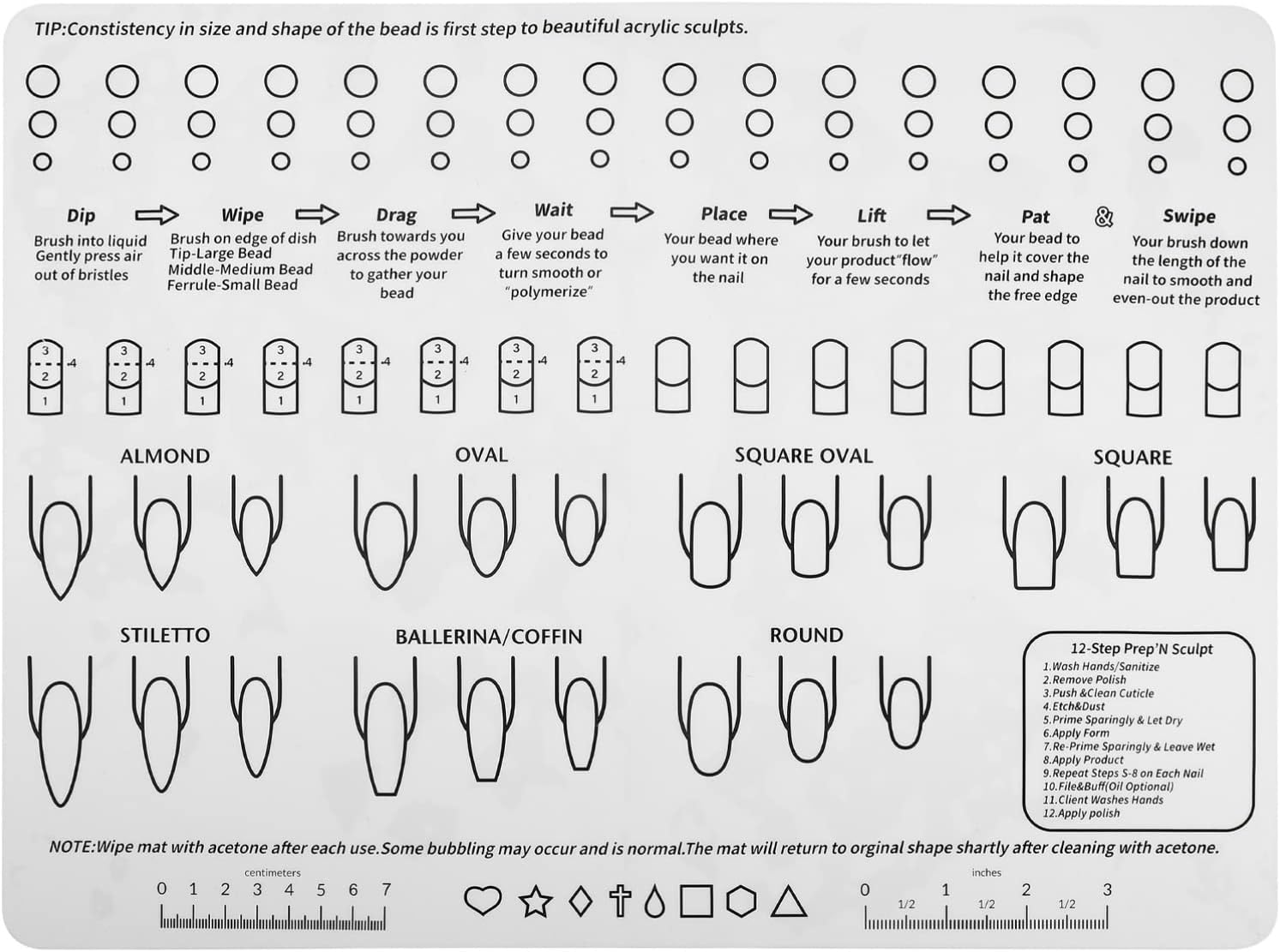 EXCEART Acrylic Nail Training Mat Nail Art Manicure Silicone Mat ...
