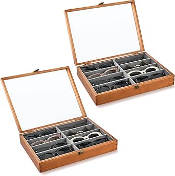 Amazon.com: Sintuff 2 Pcs Wooden Sunglass Organizer 16 Grids Wood ...